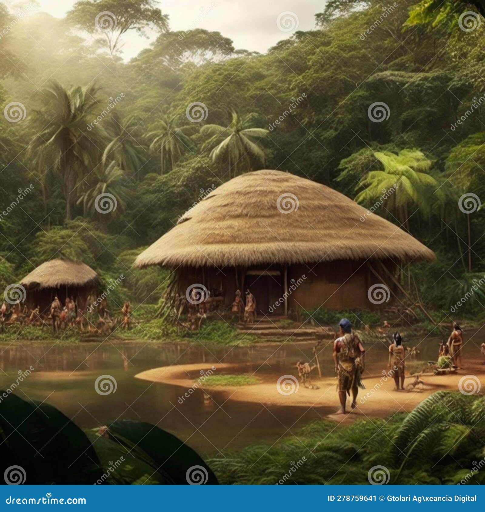 Indigenous Tribe in a Village Surrounded by Trees and Hollows. Stock ...
