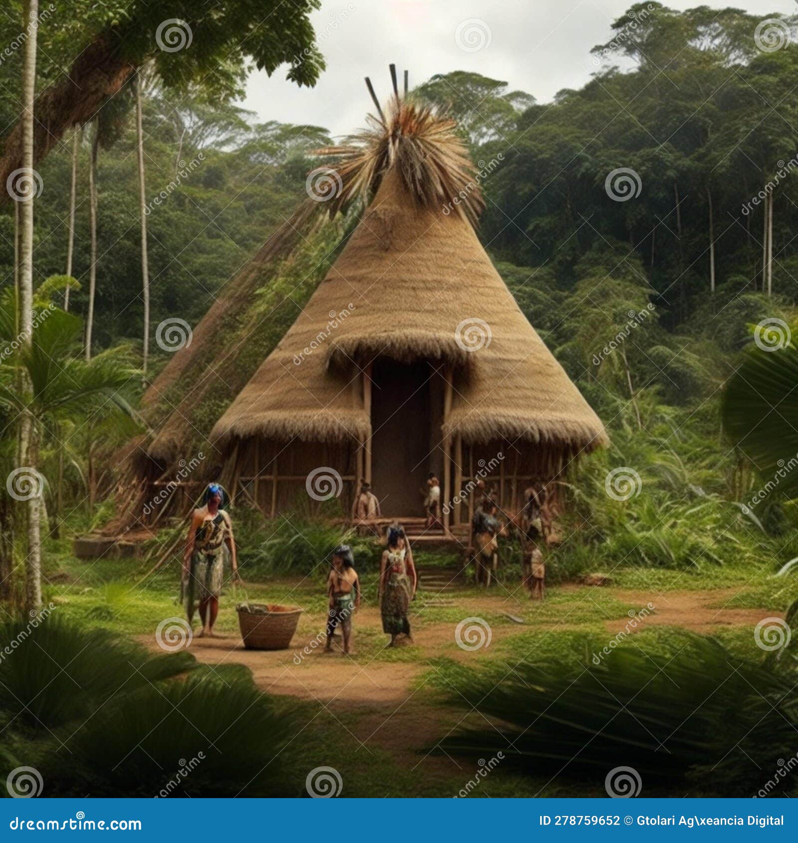 Indigenous Tribe in a Village Surrounded by Trees and Hollows. Stock ...