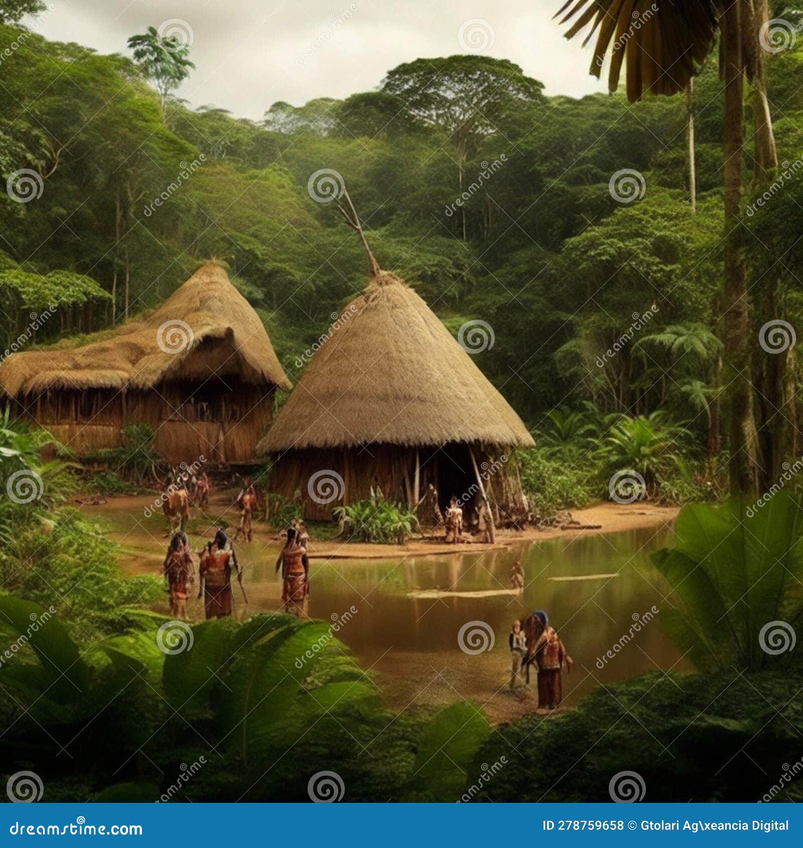 Indigenous Tribe in a Village Surrounded by Trees and Hollows. Stock ...