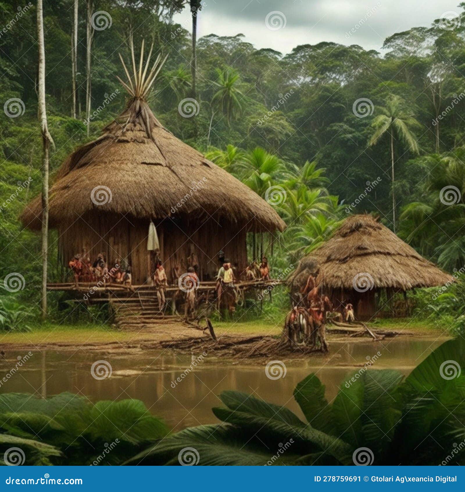 Indigenous Tribe in a Village Surrounded by Trees and Hollows. Stock ...