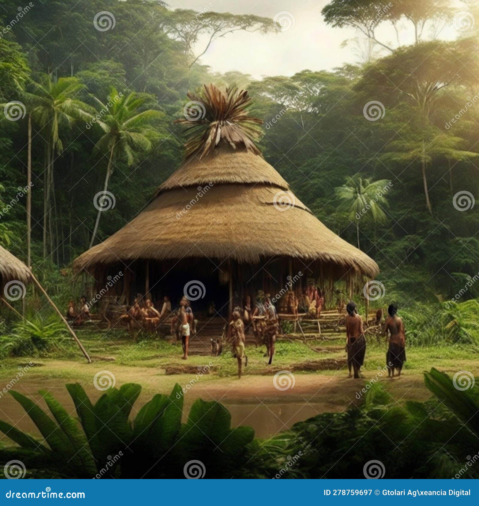 Indigenous Tribe in a Village Surrounded by Trees and Hollows. Stock ...