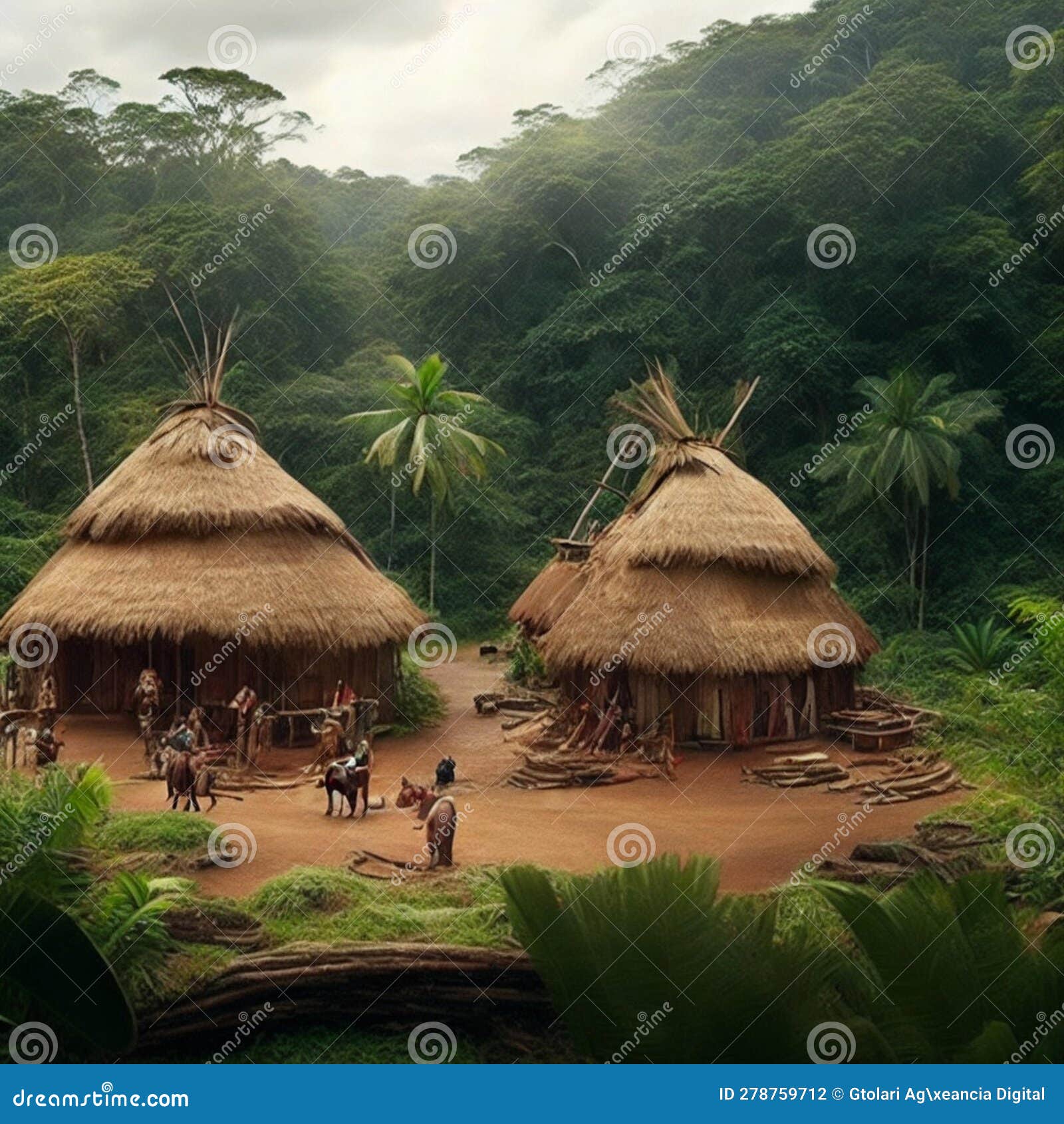 Indigenous Tribe in a Village Surrounded by Trees and Hollows. Stock ...