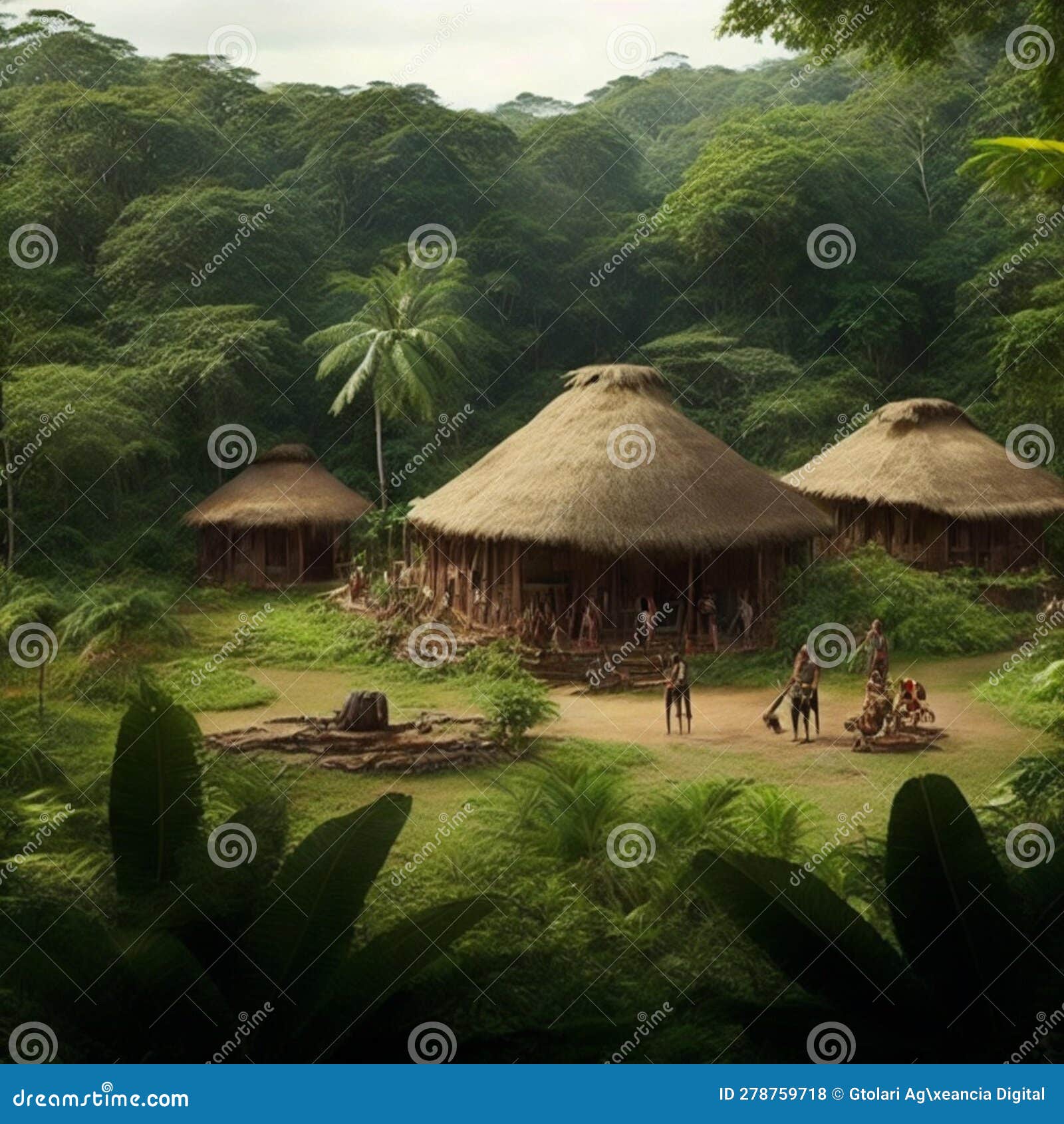 Indigenous Tribe in a Village Surrounded by Trees and Hollows. Stock ...