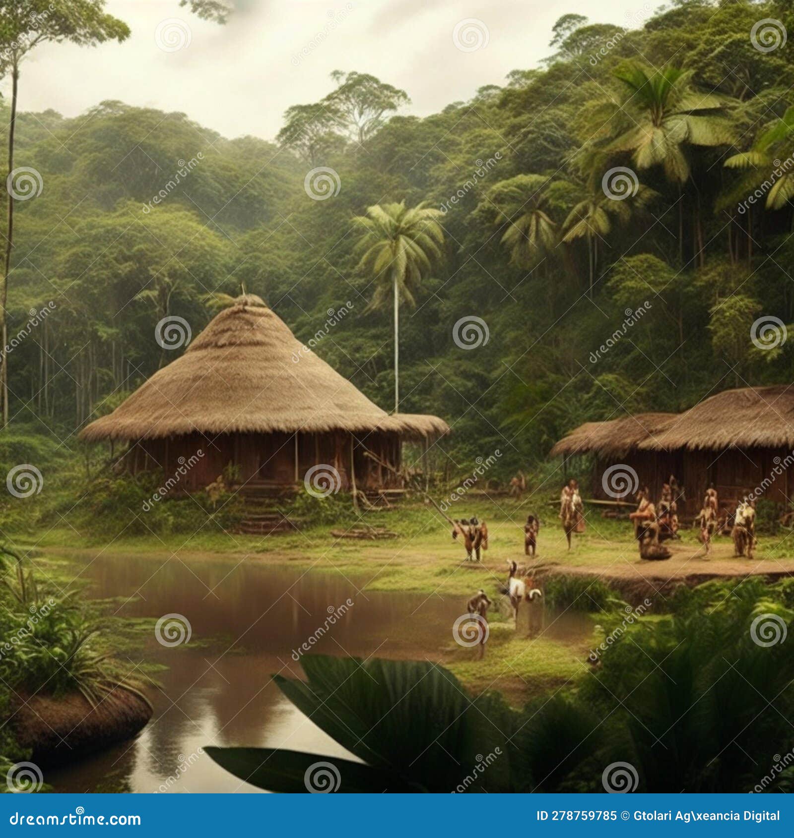 Indigenous Tribe in a Village Surrounded by Trees and Hollows. Stock ...