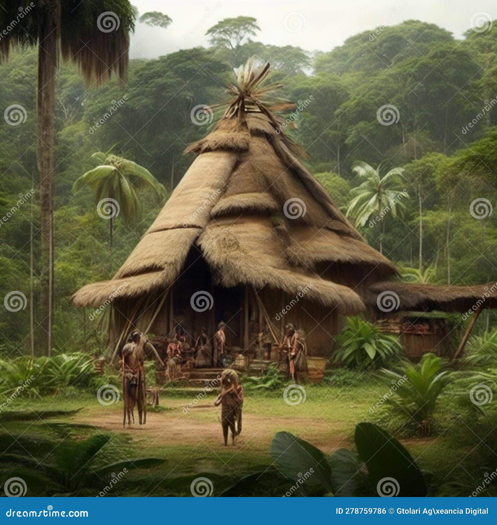 Indigenous Tribe in a Village Surrounded by Trees and Hollows. Stock ...