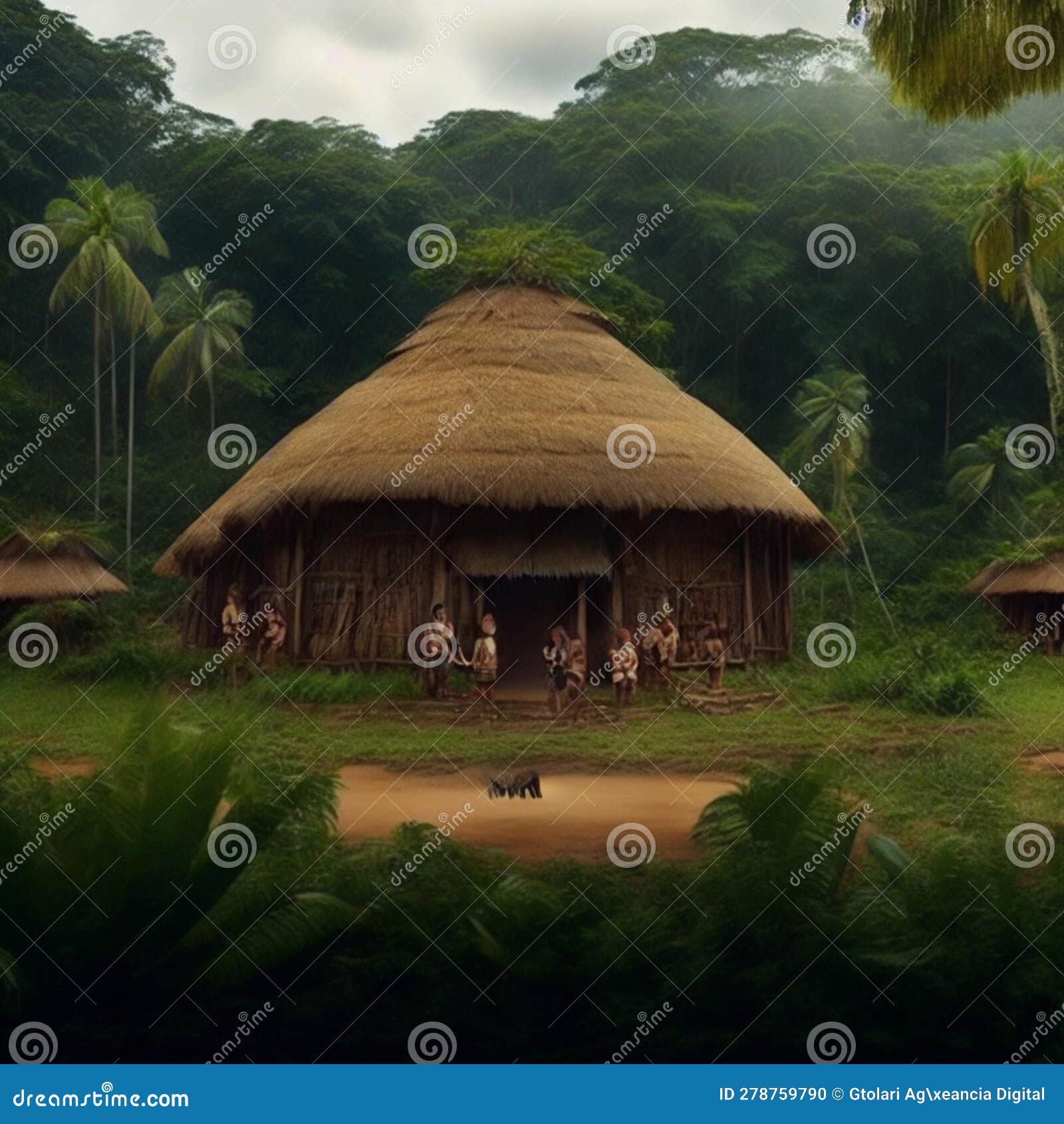 Indigenous Tribe in a Village Surrounded by Trees and Hollows. Stock ...