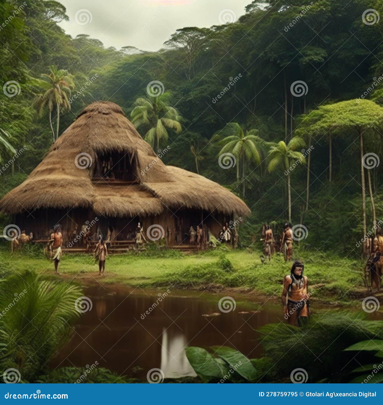 Indigenous Tribe in a Village Surrounded by Trees and Hollows. Stock ...