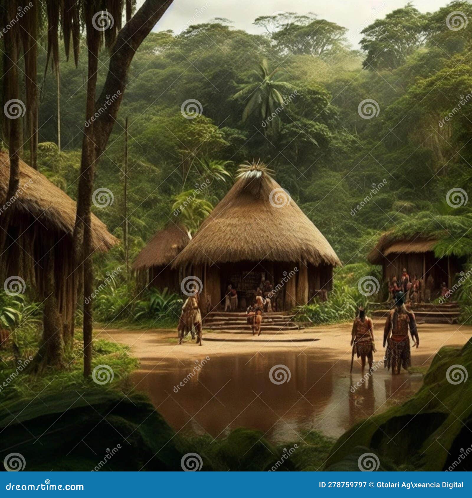Indigenous Tribe in a Village Surrounded by Trees and Hollows. Stock ...