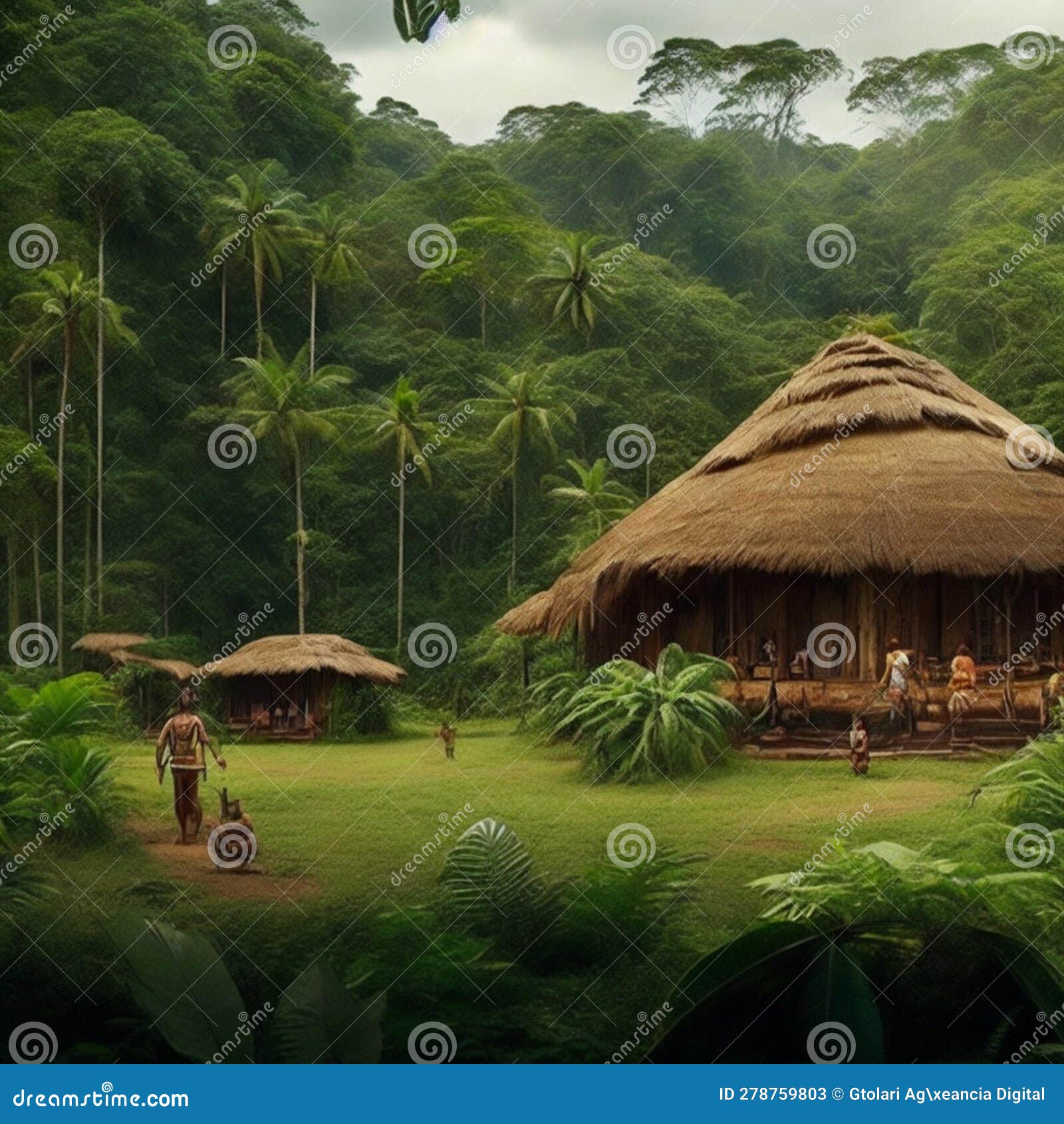 Indigenous Tribe in a Village Surrounded by Trees and Hollows. Stock ...
