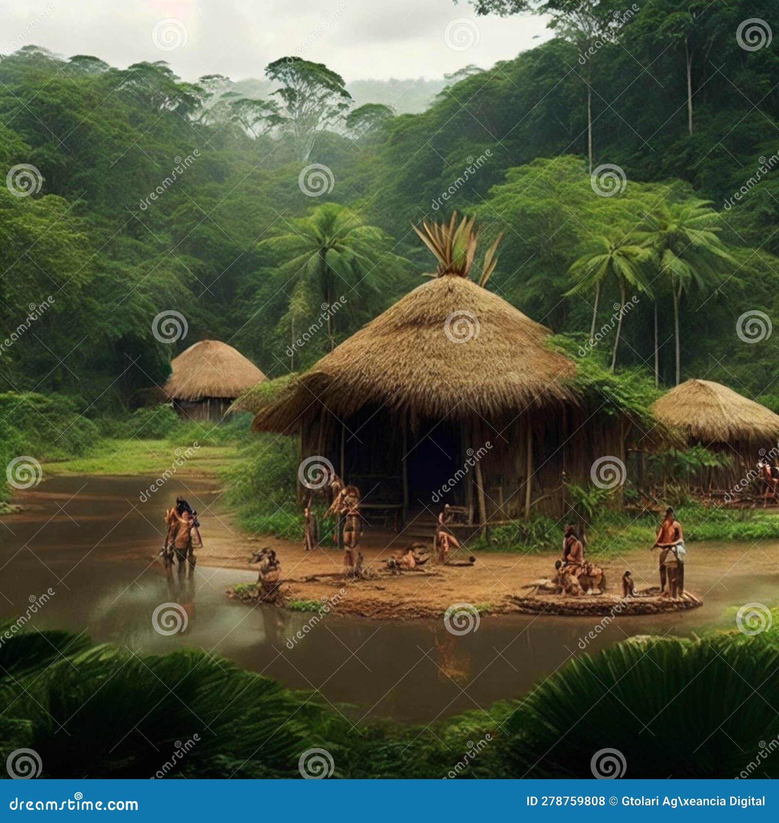 Indigenous Tribe in a Village Surrounded by Trees and Hollows. Stock ...
