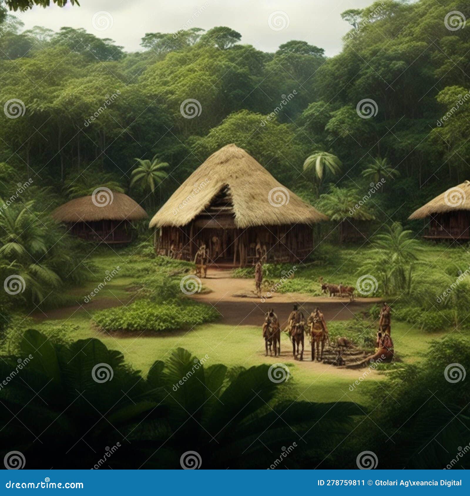 Indigenous Tribe in a Village Surrounded by Trees and Hollows. Stock ...