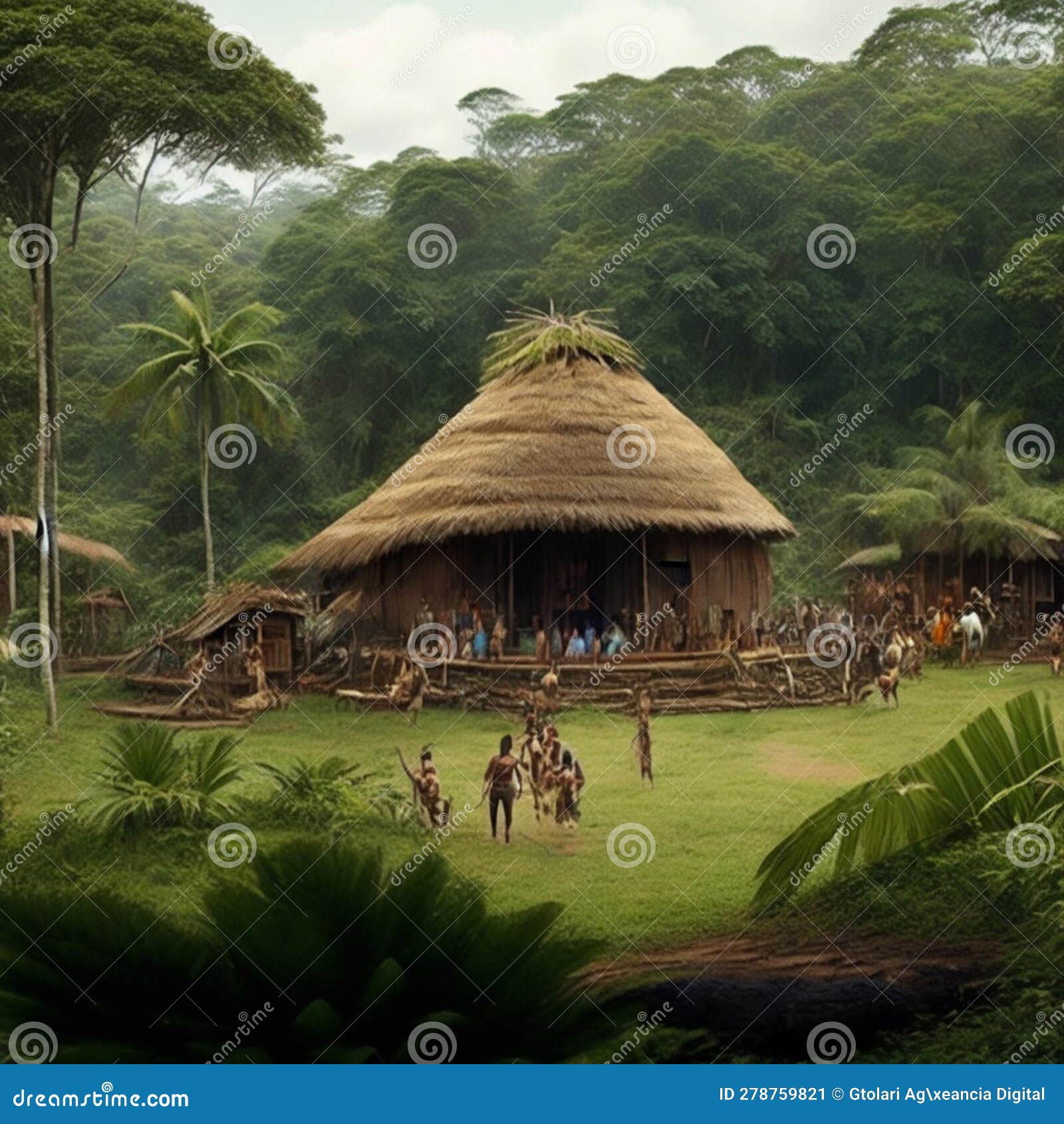Indigenous Tribe in a Village Surrounded by Trees and Hollows. Stock ...