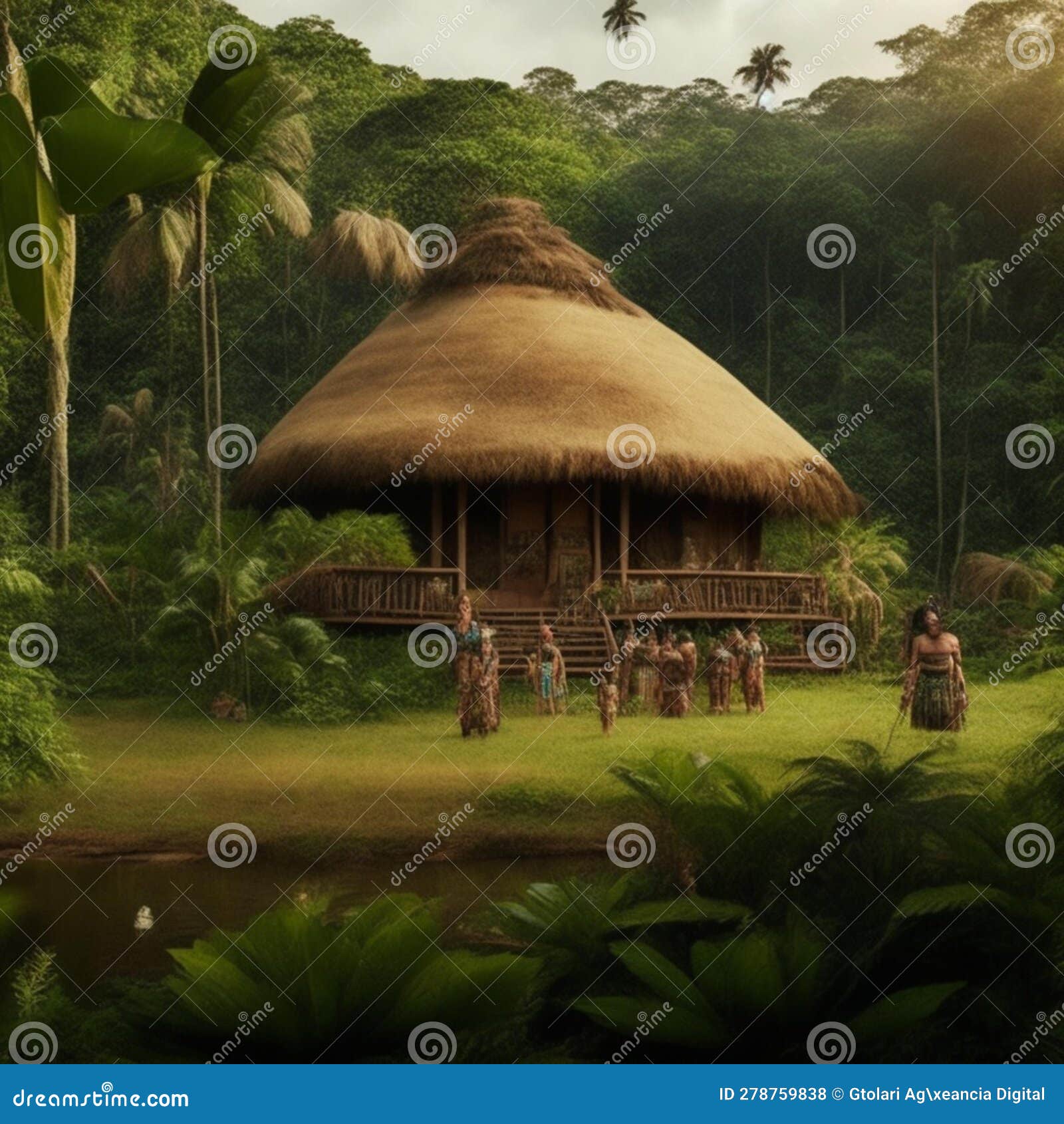 Indigenous Tribe in a Village Surrounded by Trees and Hollows. Stock ...