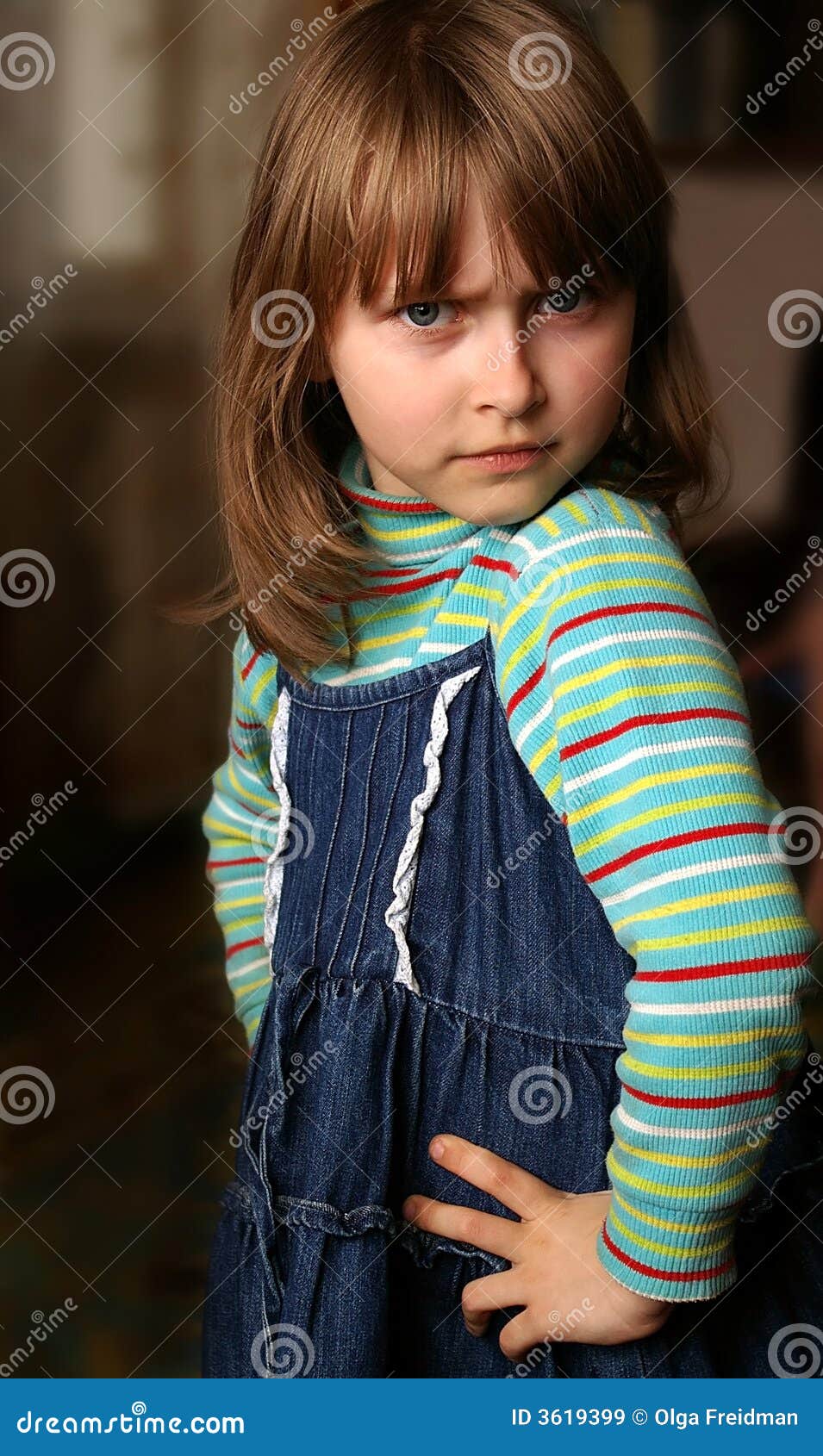 Indignant little girl stock image. Image of human, denim - 3619399