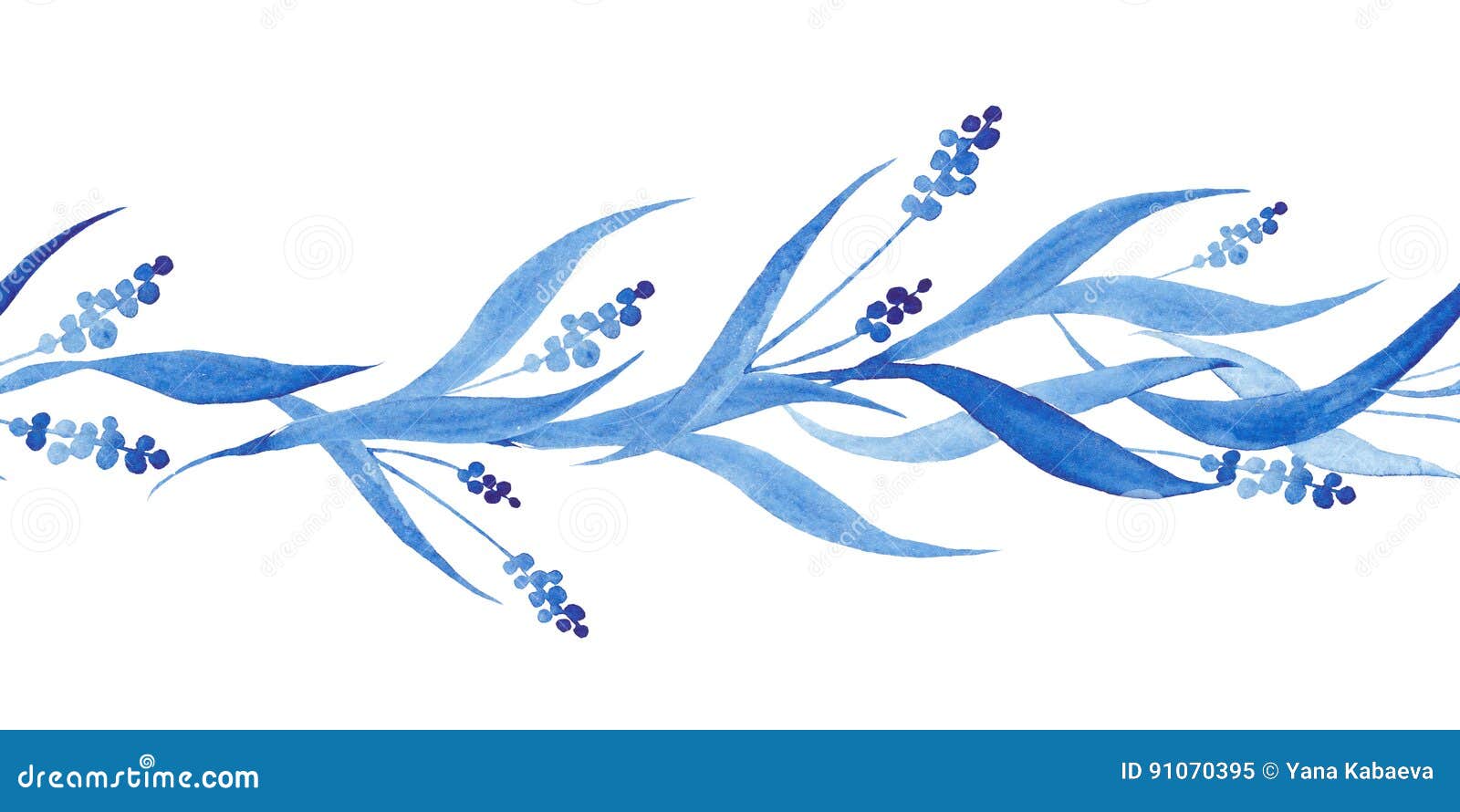 Indigo Blue Hand Drawn Seamless Border, Vector Illustration Stock ...