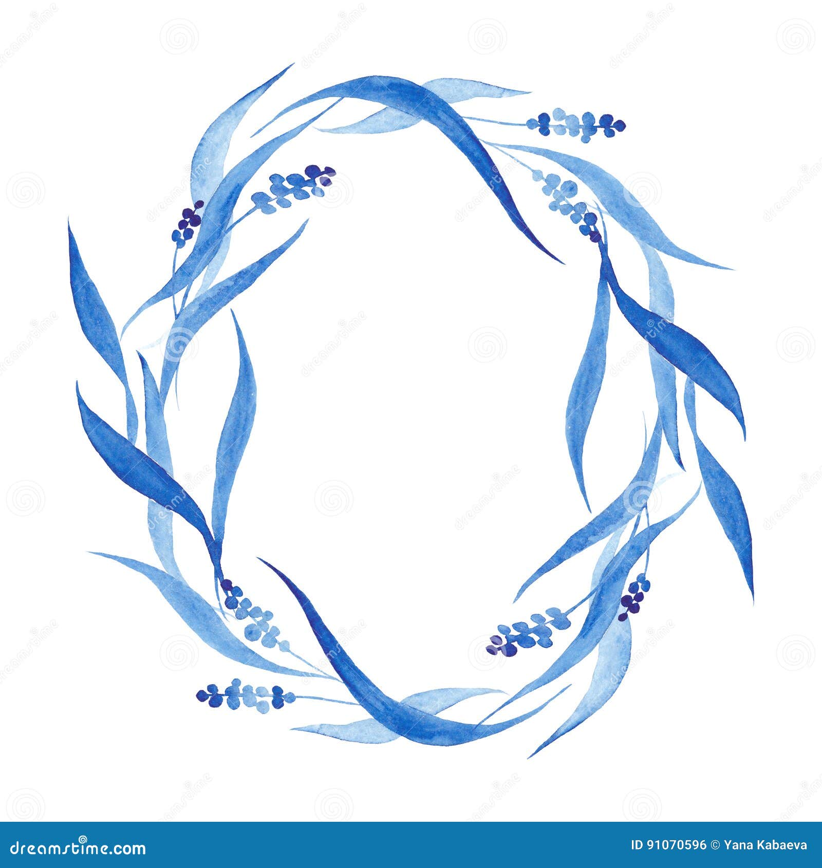Indigo Blue Hand Drawn Wreath, Vector Illustration Stock Vector ...