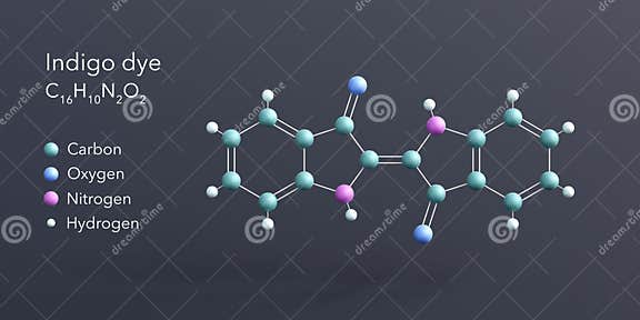Indigo Dye Molecule 3d Rendering, Flat Molecular Structure with ...
