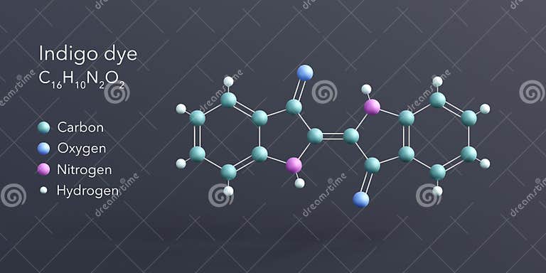 Indigo Dye Molecule 3d Rendering, Flat Molecular Structure with ...