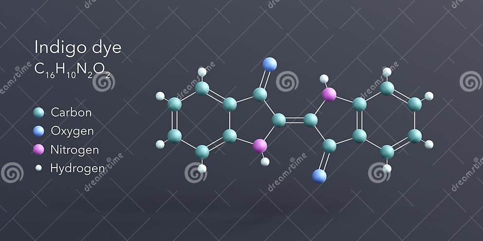 Indigo Dye Molecule 3d Rendering, Flat Molecular Structure with ...