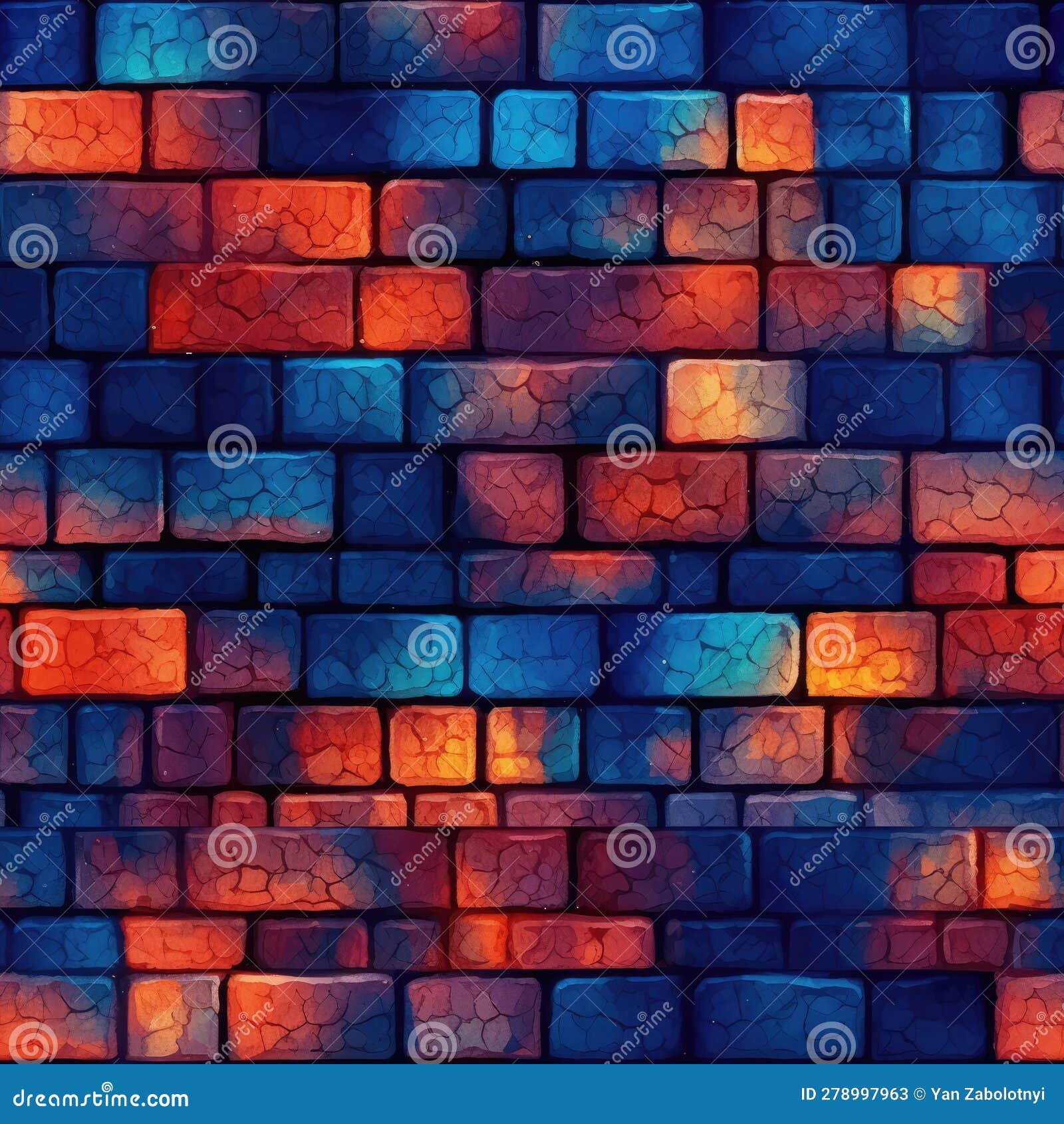 Indigo Fire Beautiful Brick Wall Texture. Tile Seamless Background ...