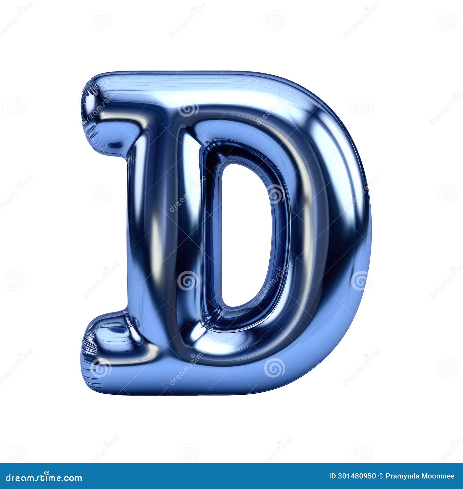 Indigo Metallic D Alphabet Balloon Realistic 3D on White Background ...
