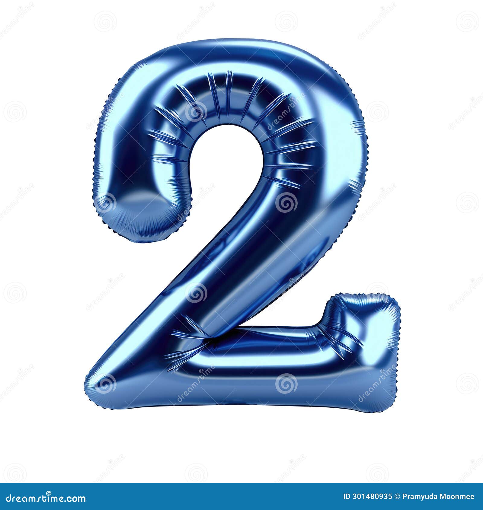 Indigo Metallic Number 2 Balloon Realistic 3D on White Background Stock ...