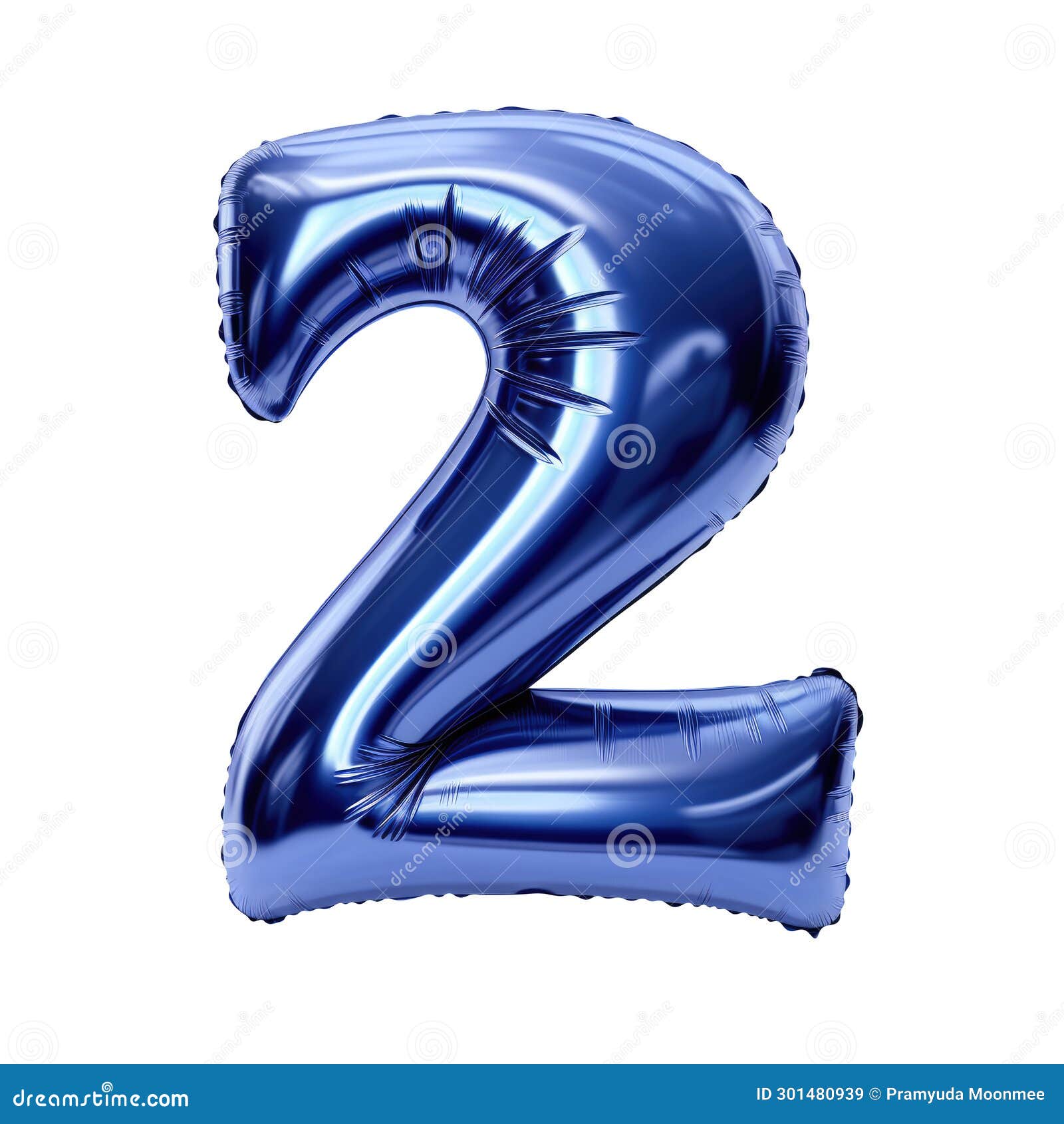 Indigo Metallic Number 2 Balloon Realistic 3D on White Background Stock ...