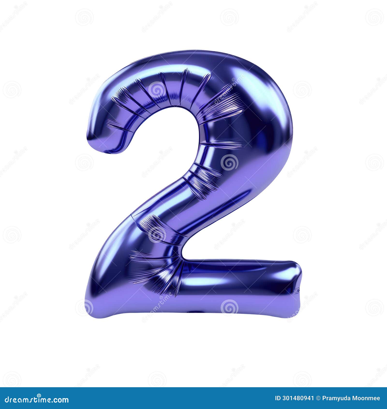 Indigo Metallic Number 2 Balloon Realistic 3D on White Background Stock ...