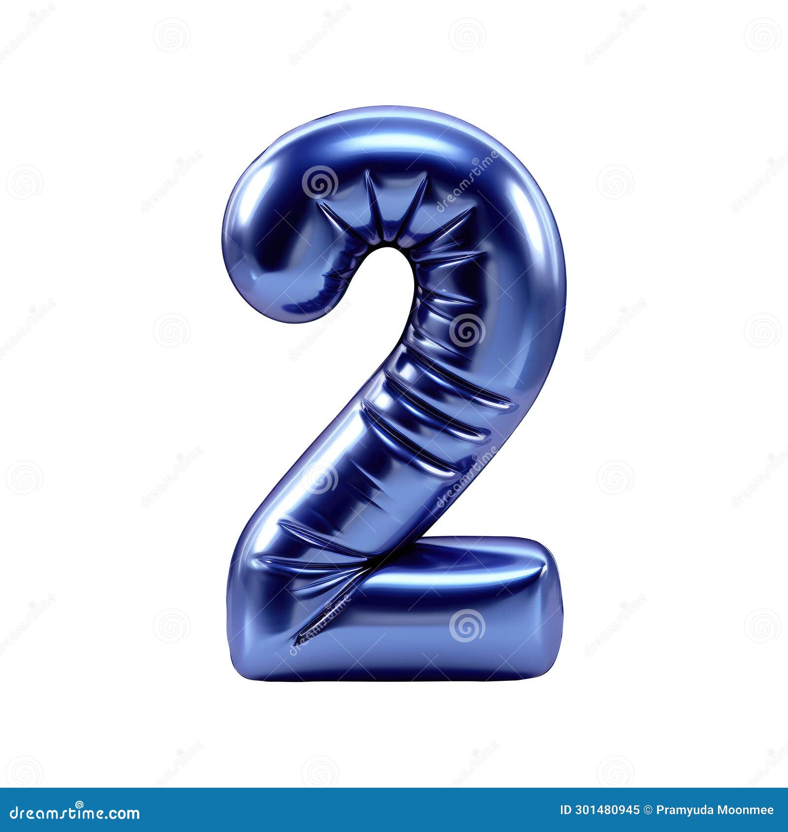 Indigo Metallic Number 2 Balloon Realistic 3D on White Background Stock ...