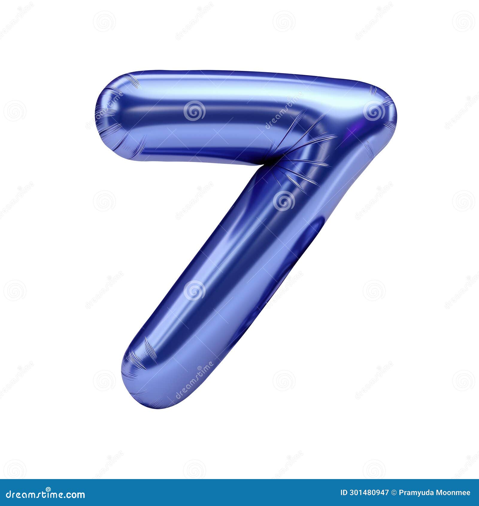 Indigo Metallic Number 7 Balloon Realistic 3D on White Background Stock ...