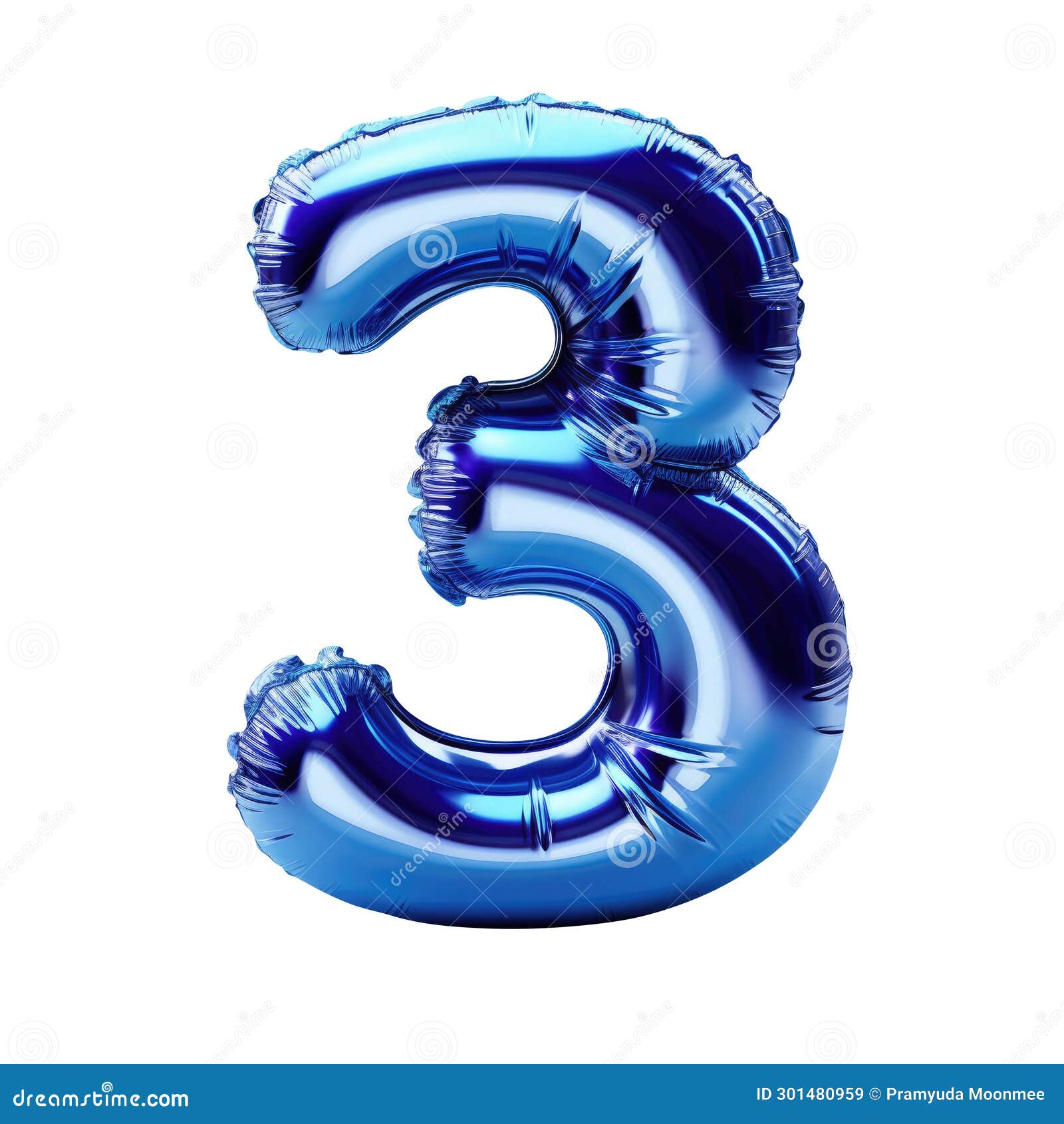 Indigo Metallic Number 3 Balloon Realistic 3D on White Background Stock ...