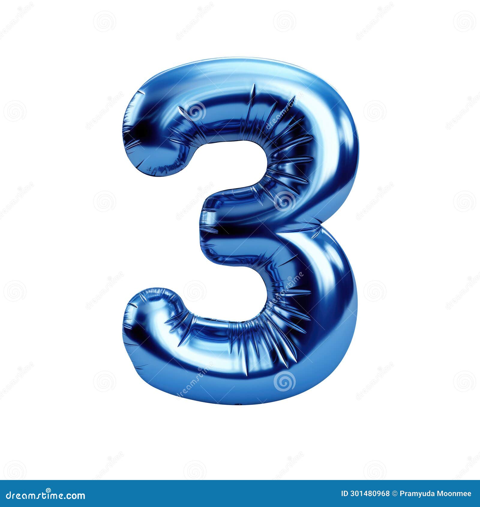 Indigo Metallic Number 3 Balloon Realistic 3D on White Background Stock ...