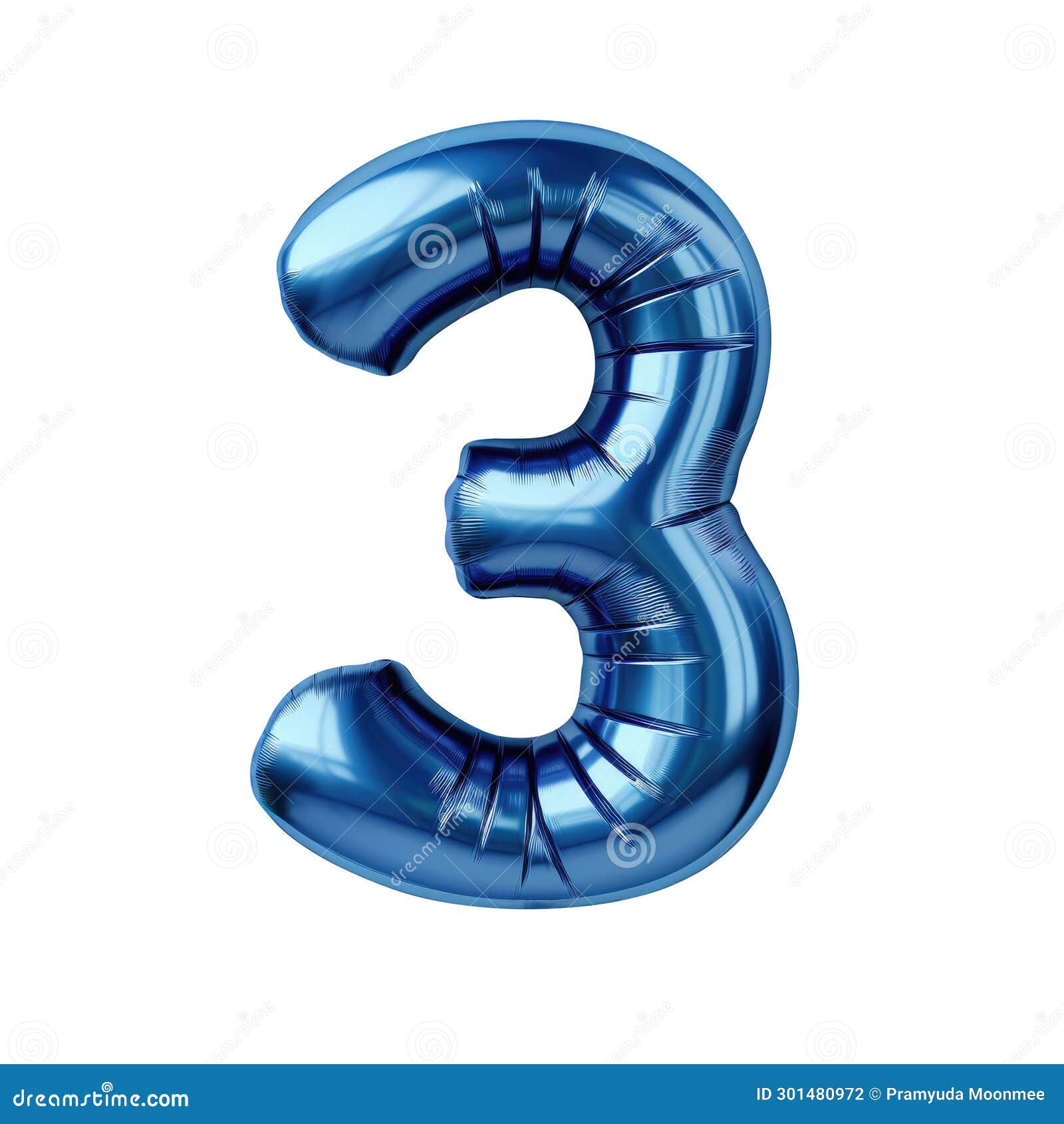 Indigo Metallic Number 3 Balloon Realistic 3D on White Background Stock ...