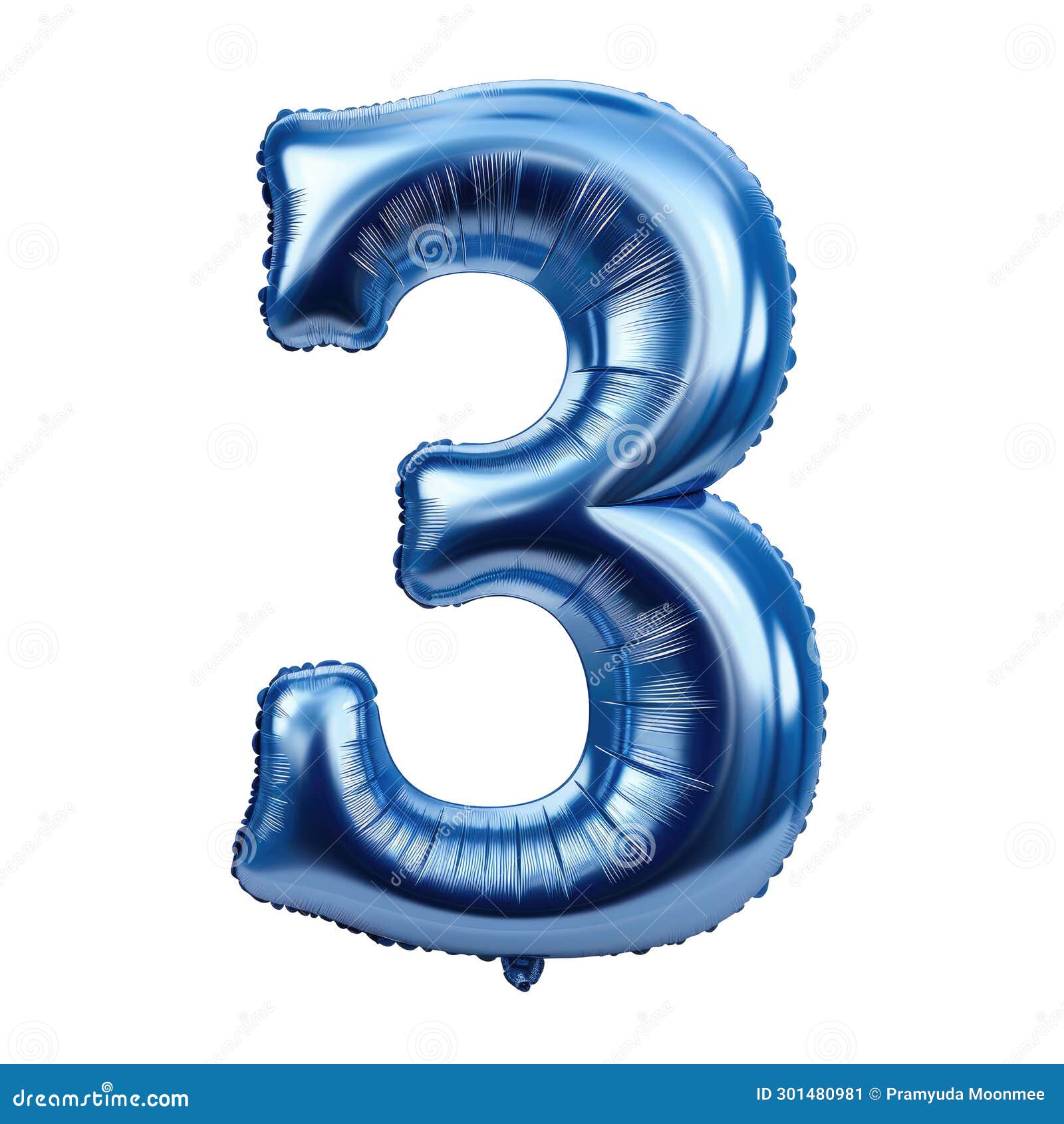 Indigo Metallic Number 3 Balloon Realistic 3D on White Background Stock ...