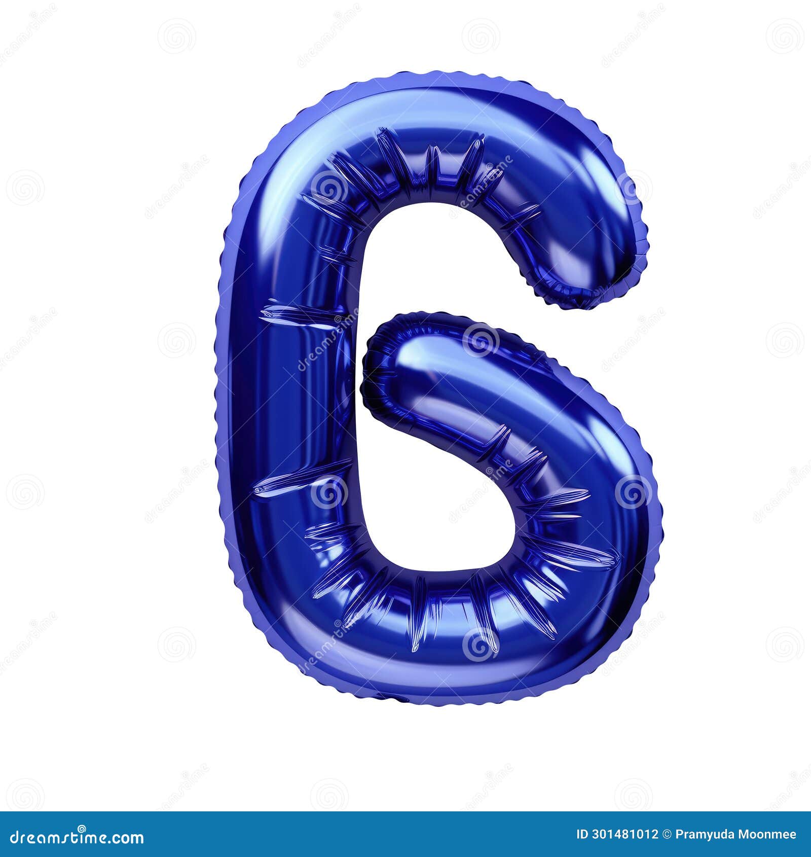 Indigo Metallic Number 6 Balloon Realistic 3D on White Background Stock ...