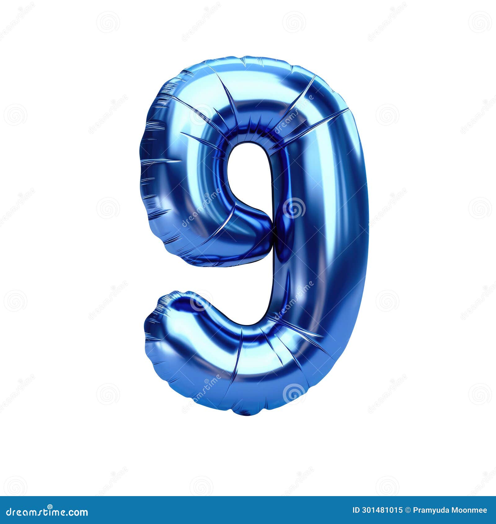 Indigo Metallic Number 9 Balloon Realistic 3D on White Background Stock ...