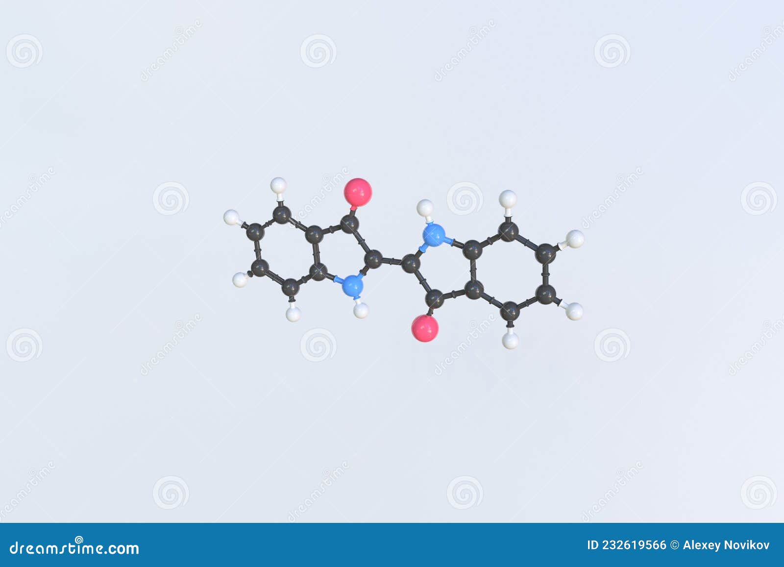 Indigo Dye Molecule 3d Rendering, Flat Molecular Structure With ...