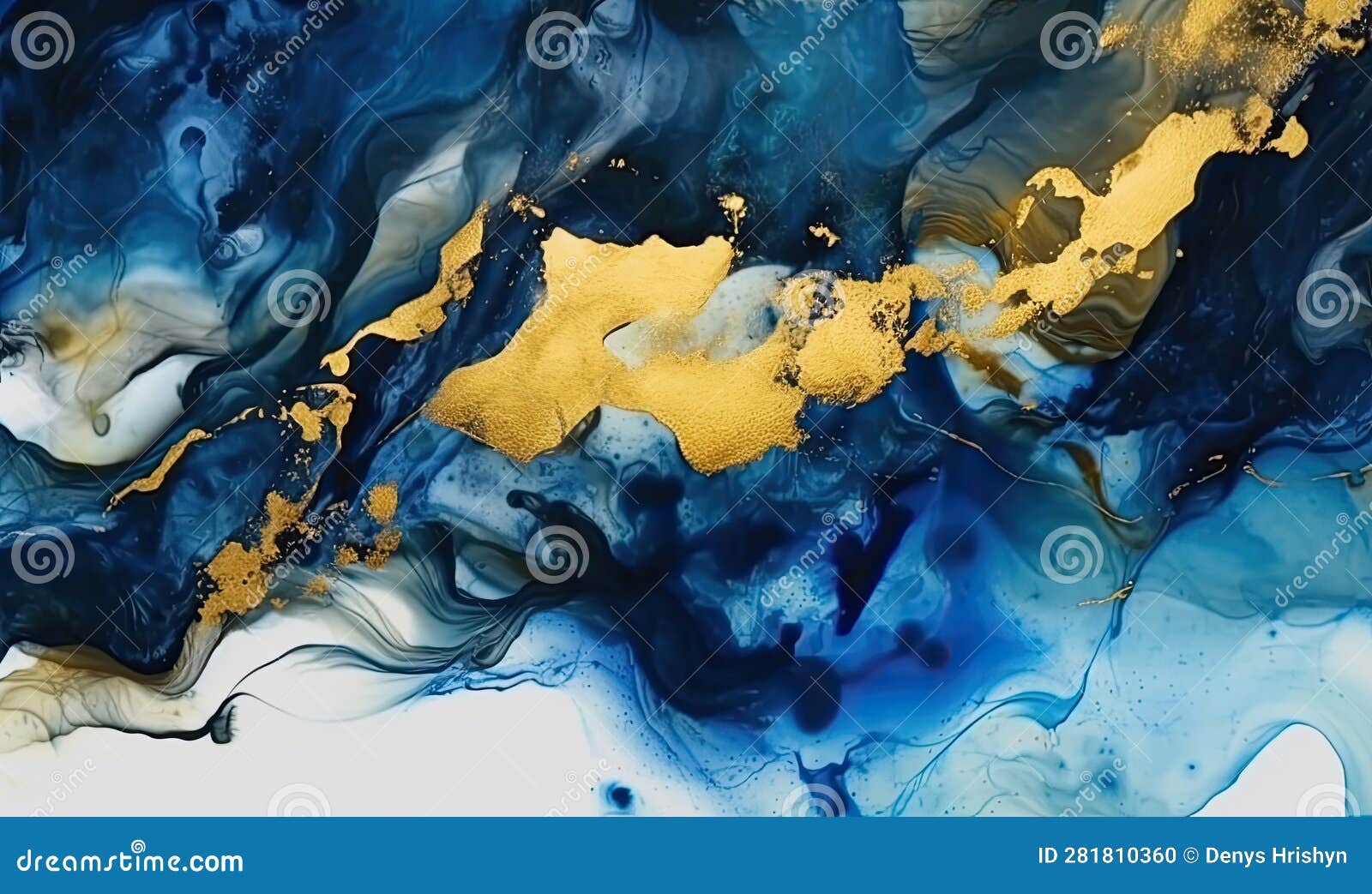 Indigo and Navy Blue Alcohol Ink Blend with Golden Accents Creating ...