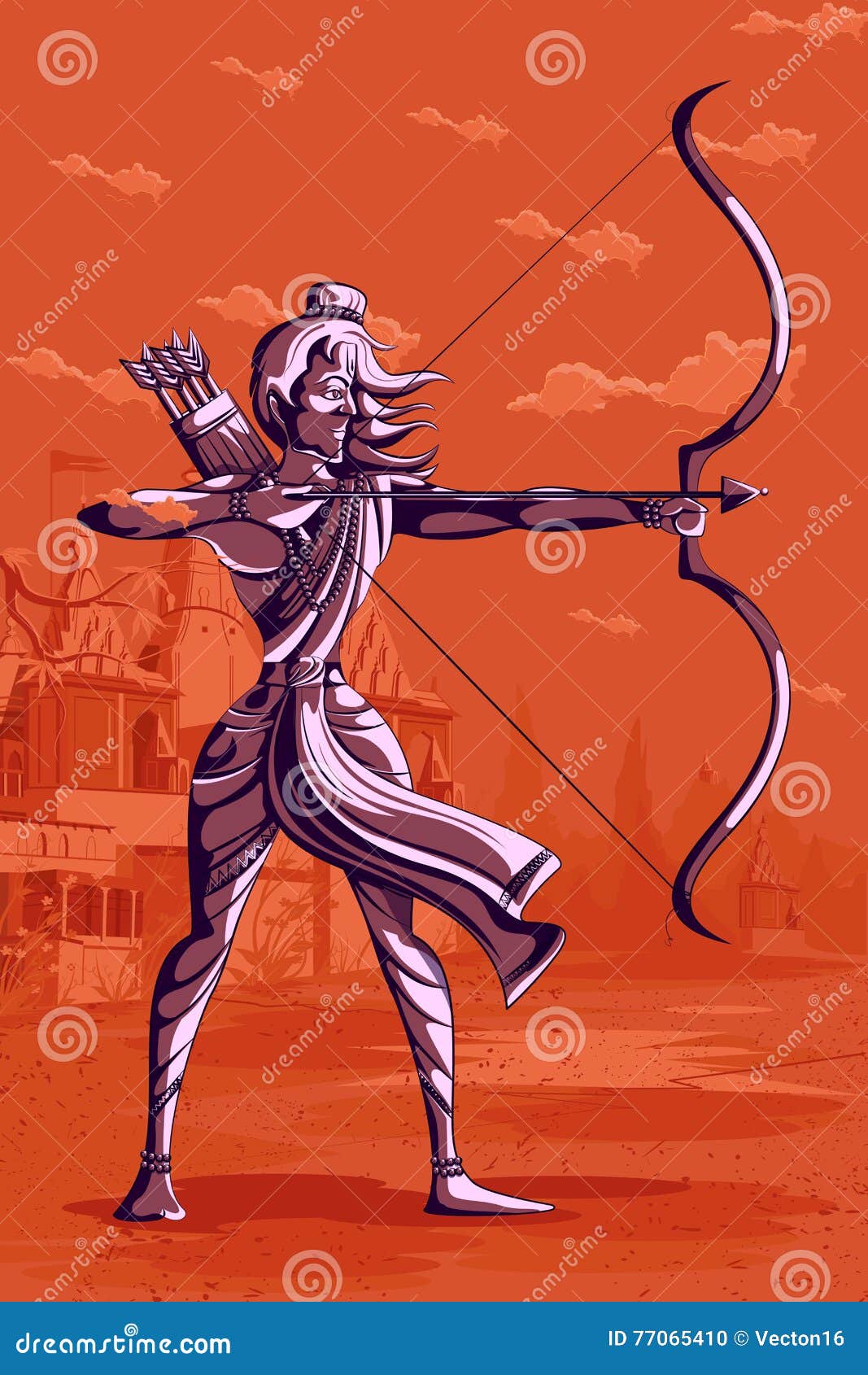 Indischer Gott Rama Mit Pfeil Und Bogen Vektor Abbildung - Illustration ...