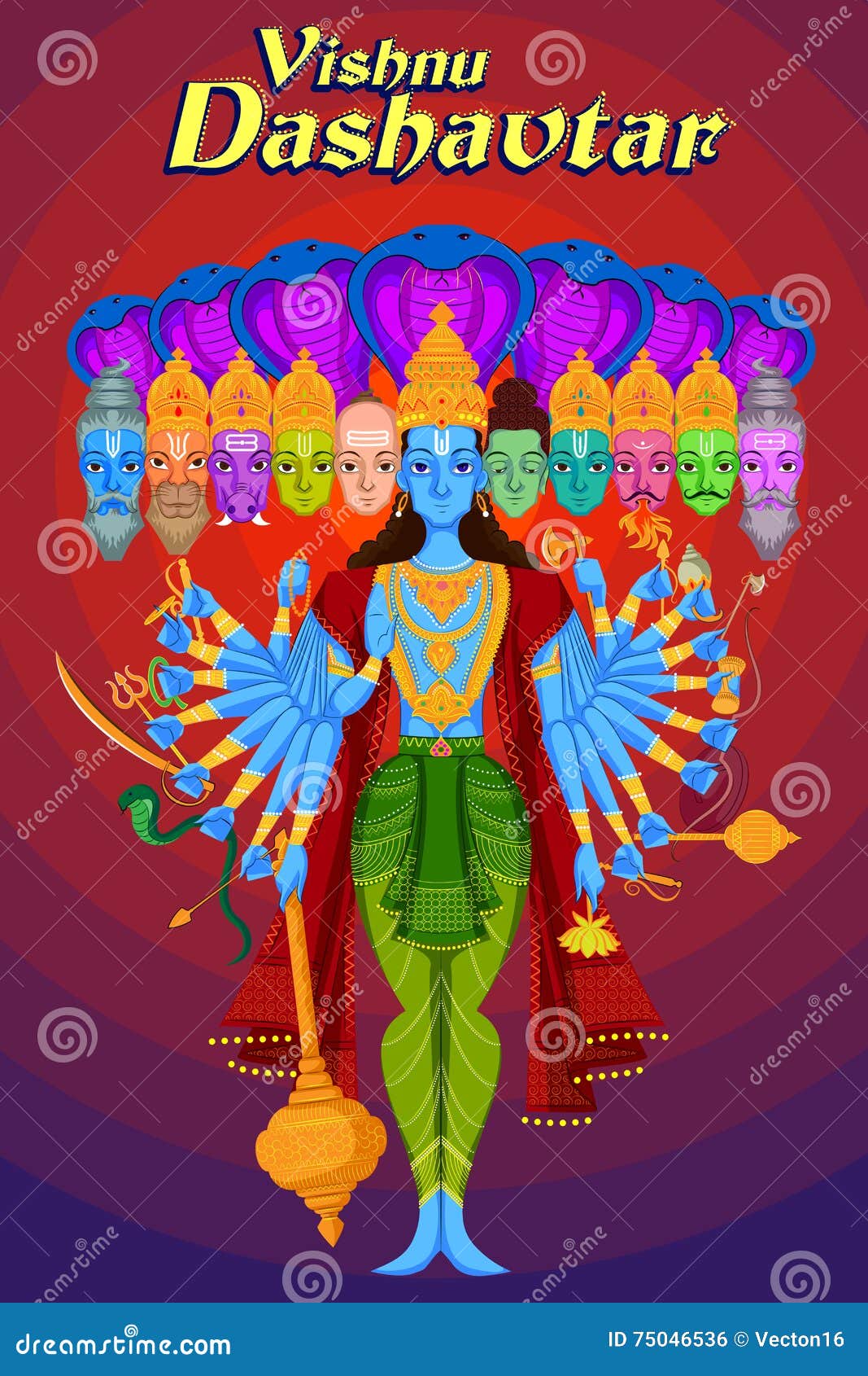 Indischer Gott Vishnu Dashavatar Vektor Abbildung - Illustration von ...