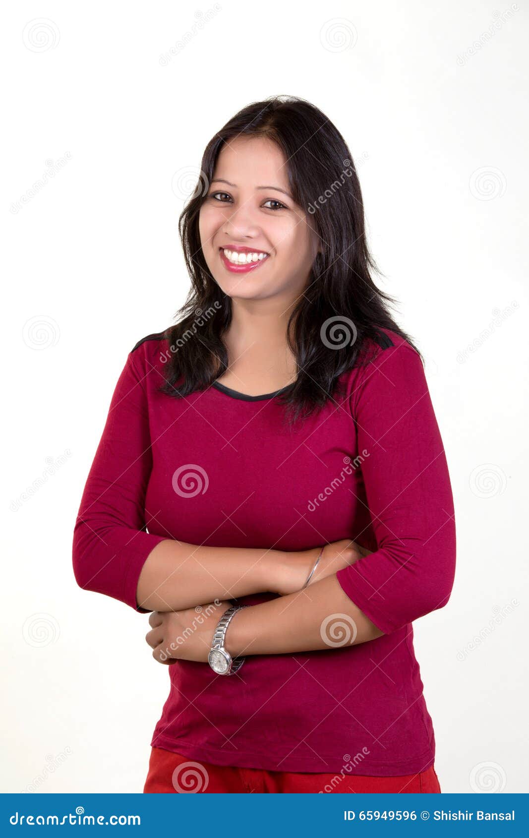 Indisk Modell Som Poserar Mot Vit Bakgrund Arkivfoto - Bild av svart ...