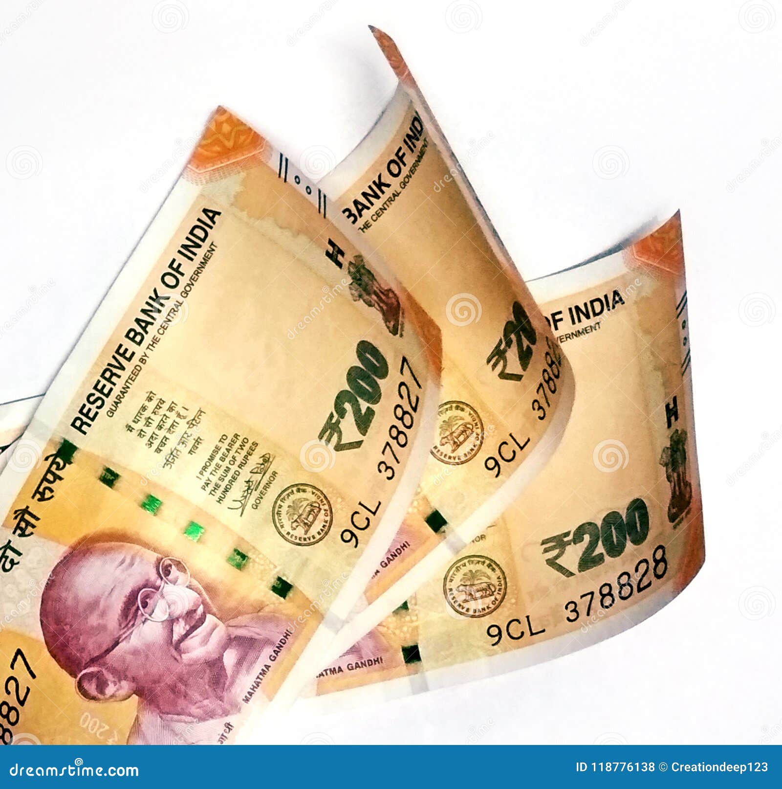 Indisk Pappers- Valuta Av 200 Rupier Arkivfoto - Bild av anmärkning ...