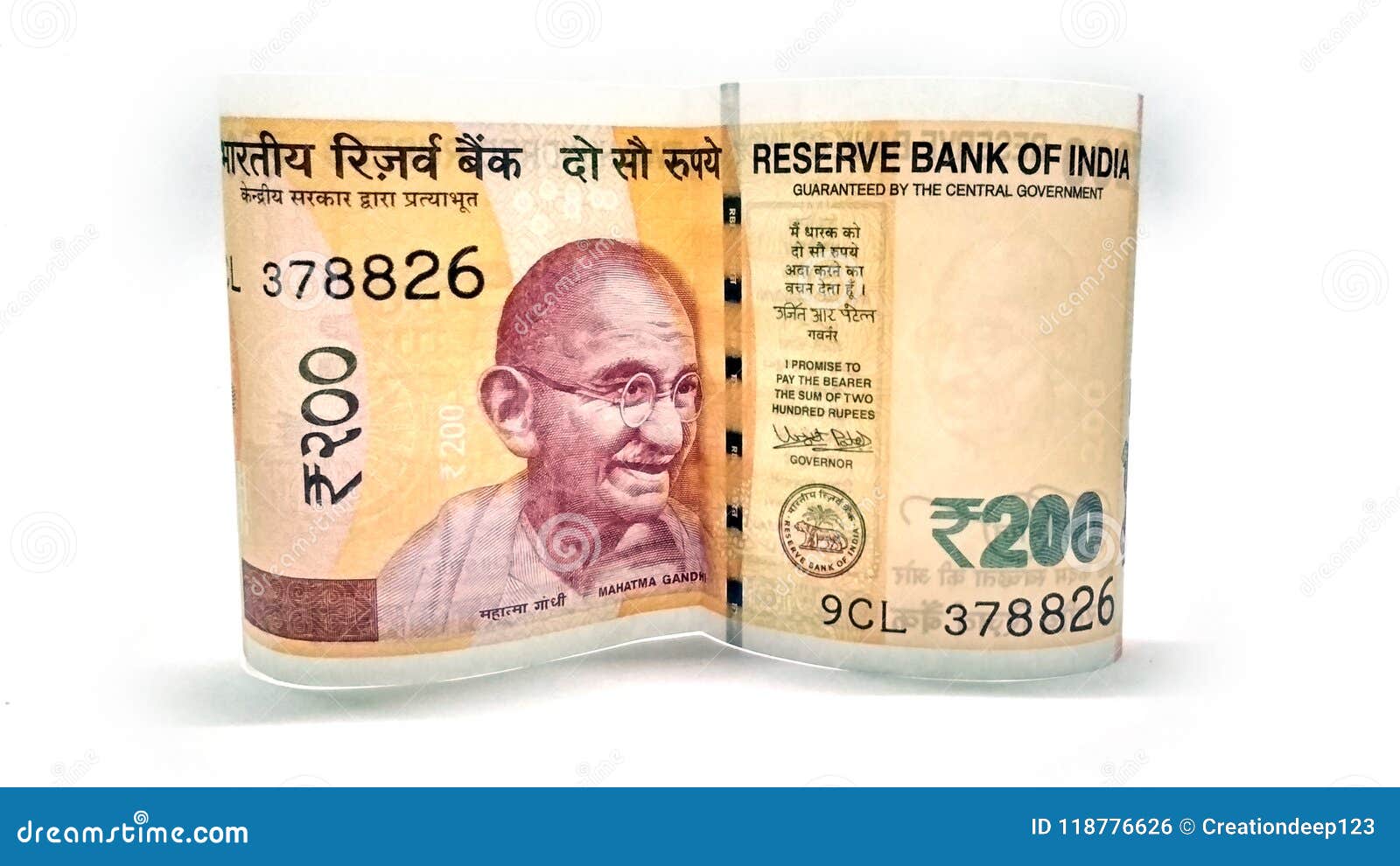 Indisk Pappers- Valuta Av 200 Rupier Arkivfoto - Bild av pengar, medel ...