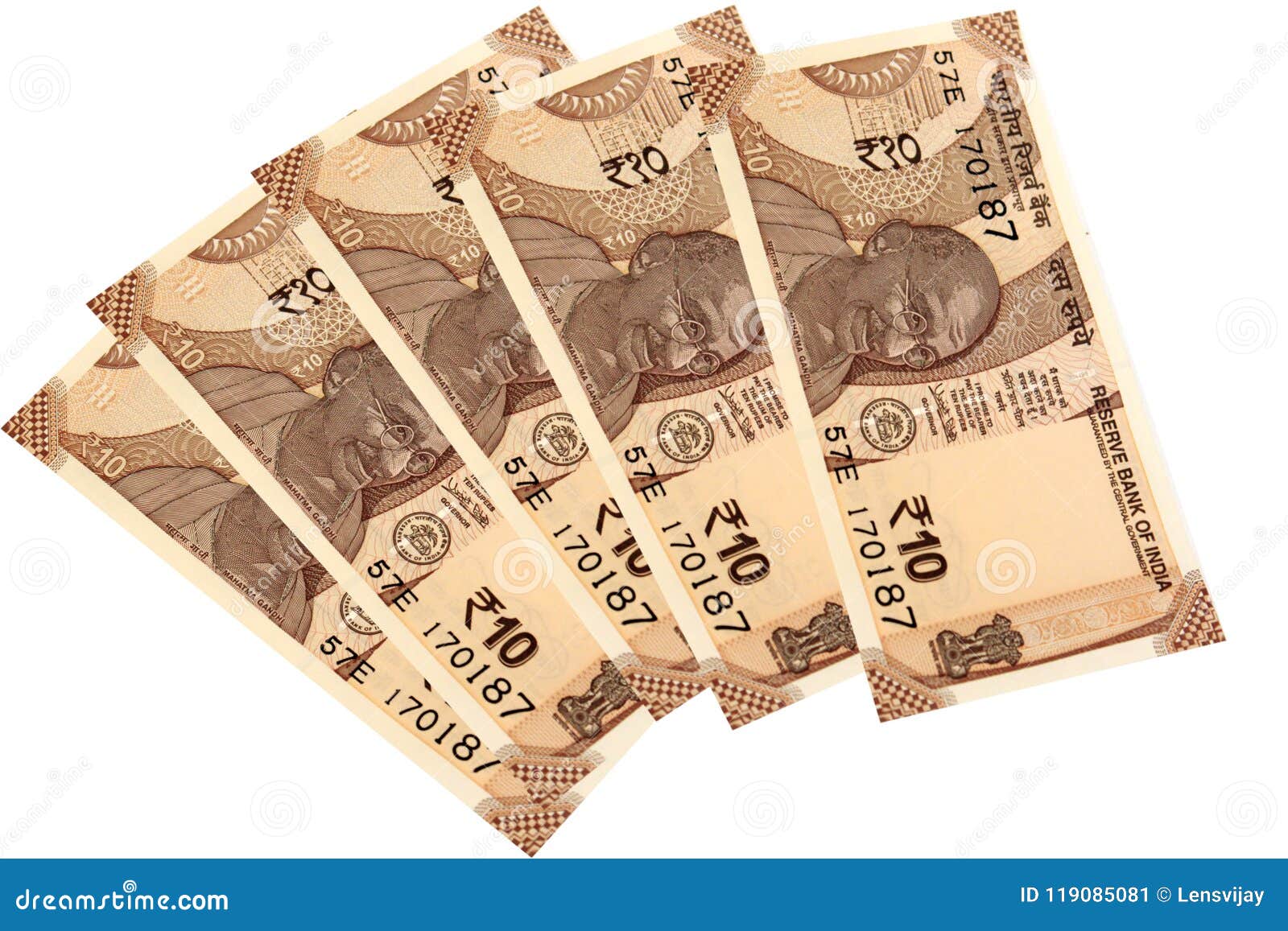 Indisk Valuta 10 Rupier På En Vit Backround Fotografering för ...