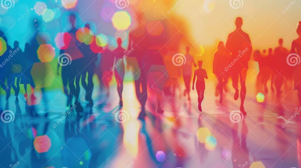 Indistinct Figures Walking and Running Towards a Brighter Future at a ... Indistinct Figures Walking and Running Towards a Brighter Future at a ...
