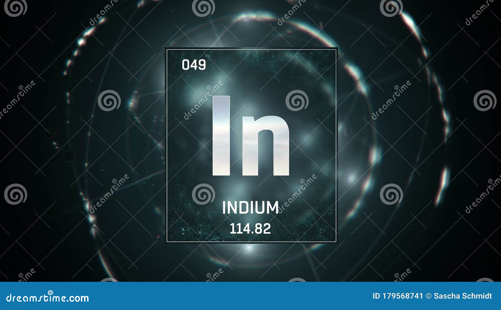 Indium As Element 49 Of The Periodic Table 3D Illustration On Green ...