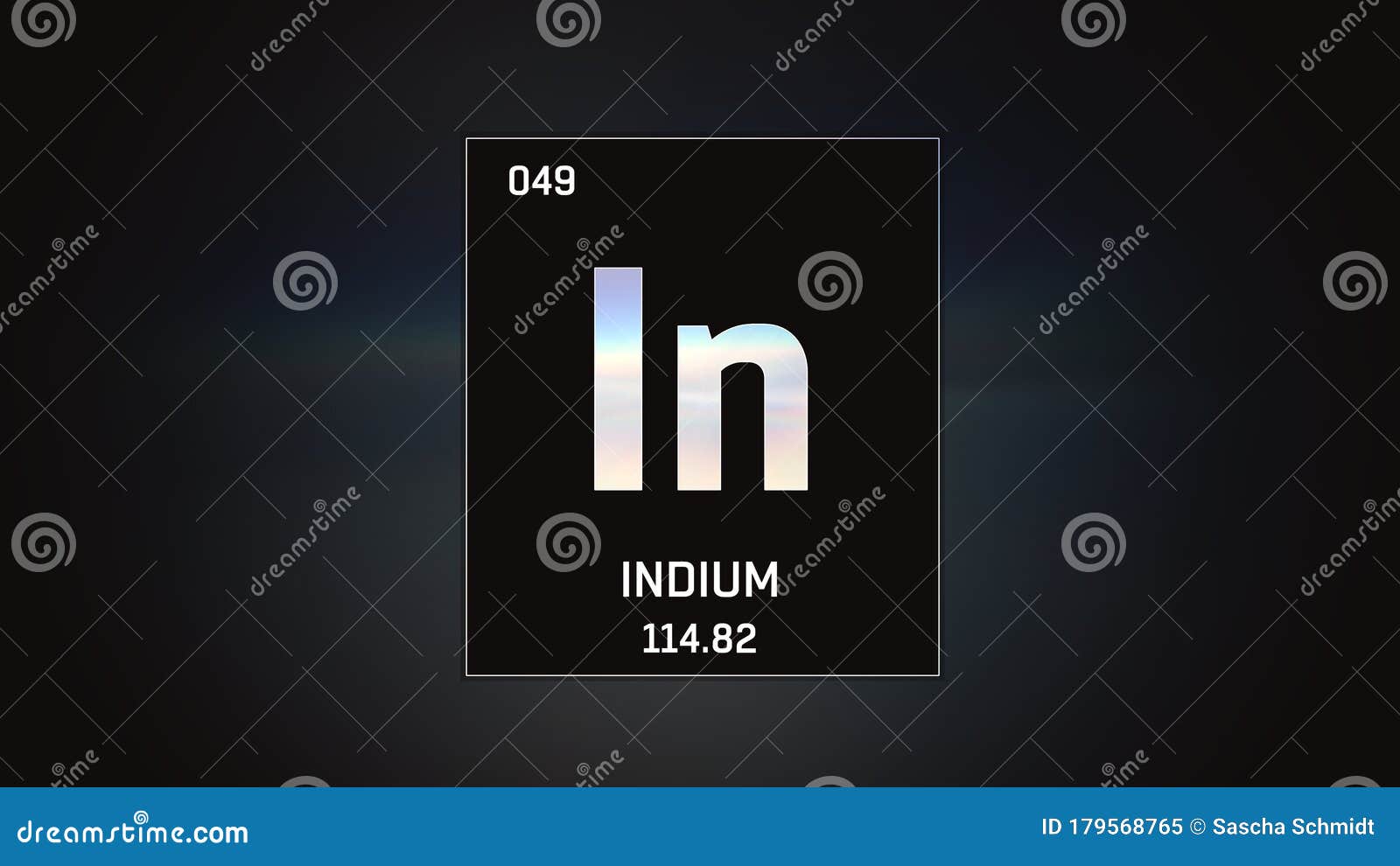 Indium As Element 49 Of The Periodic Table 3D Illustration On Grey ...
