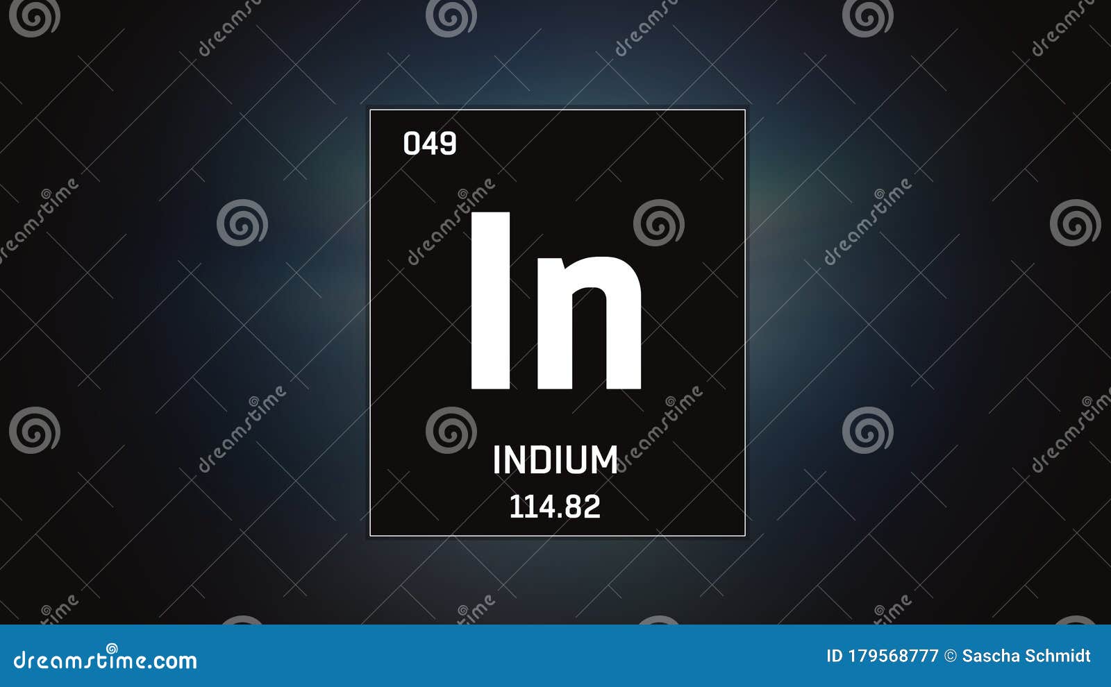 Indium As Element 49 of the Periodic Table 3D Illustration on Grey ...