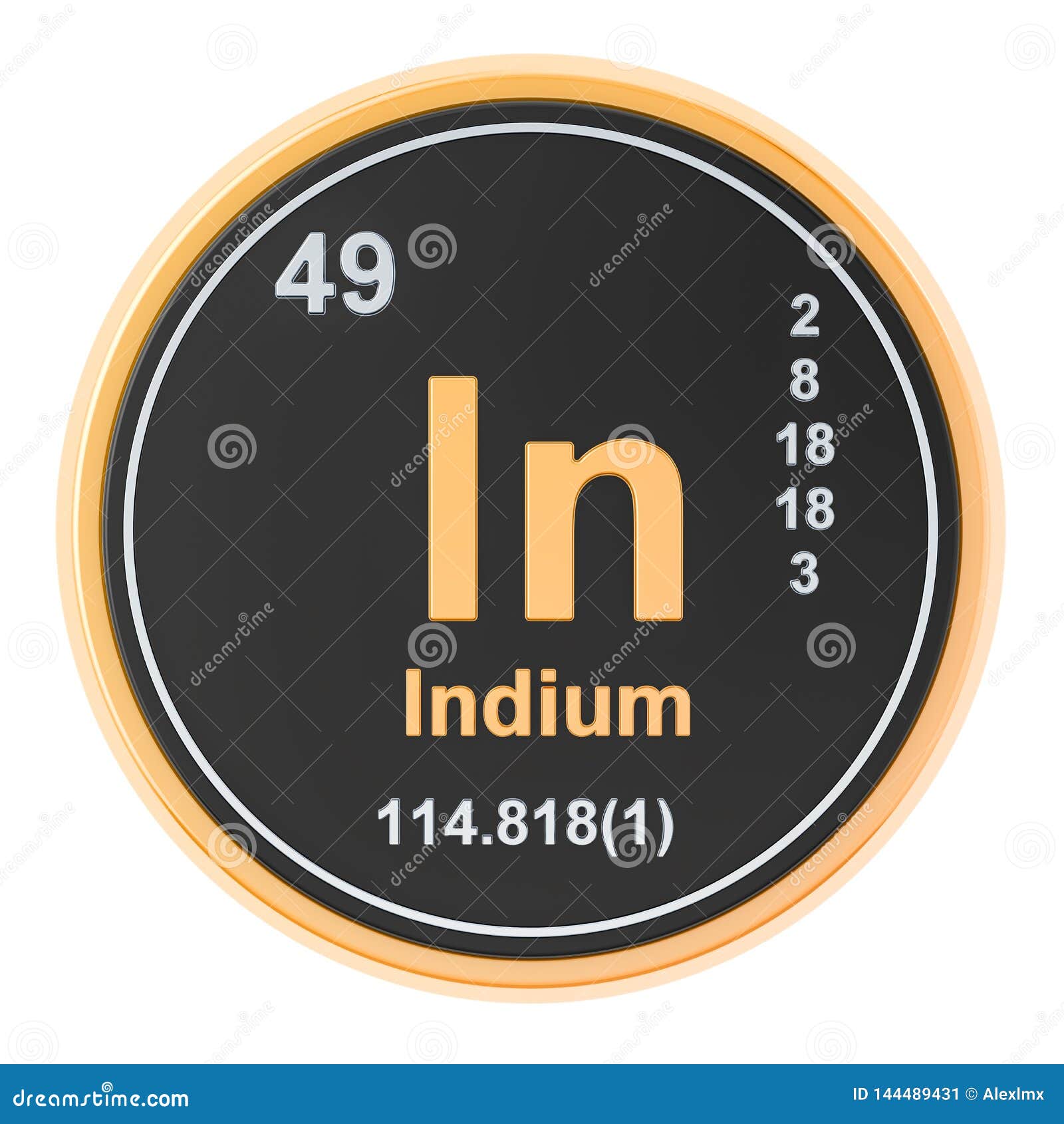Indium As Element 49 Of The Periodic Table 3D Illustration On Blue ...