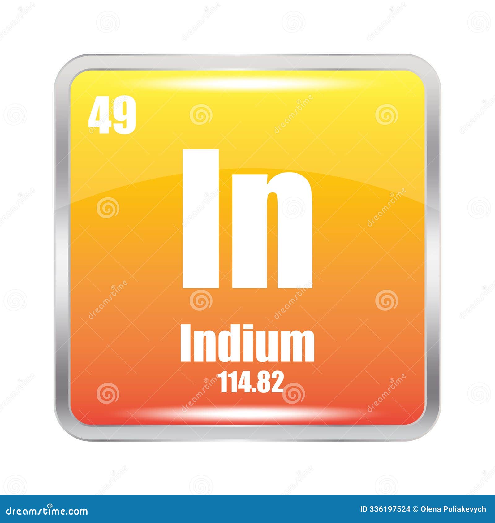 Indium Icon. in Chemical Element. Atomic Number 49. Mass 114.82. Yellow ...